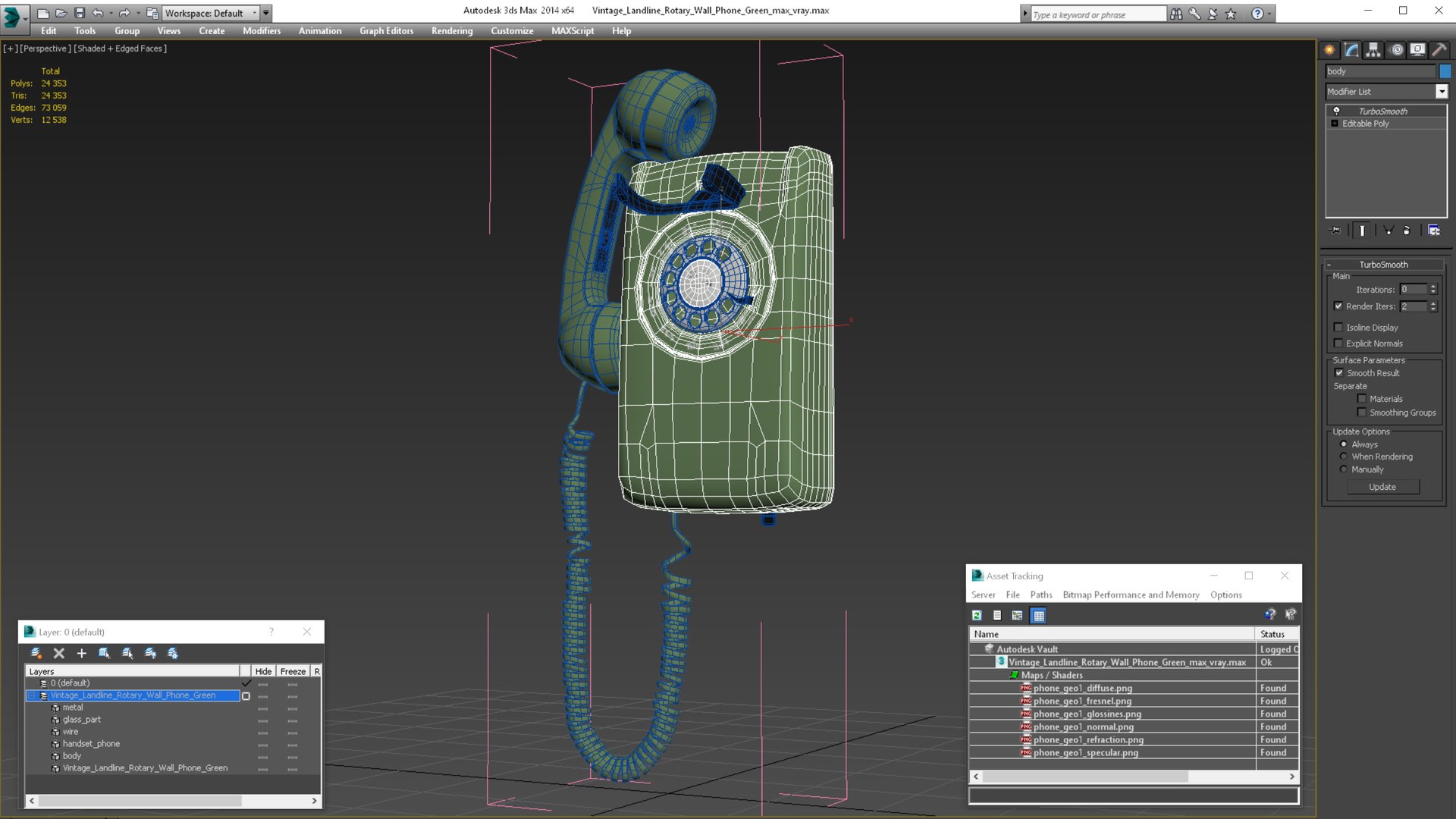 3D model Vintage Landline Rotary Wall Phone Green - TurboSquid 1794536