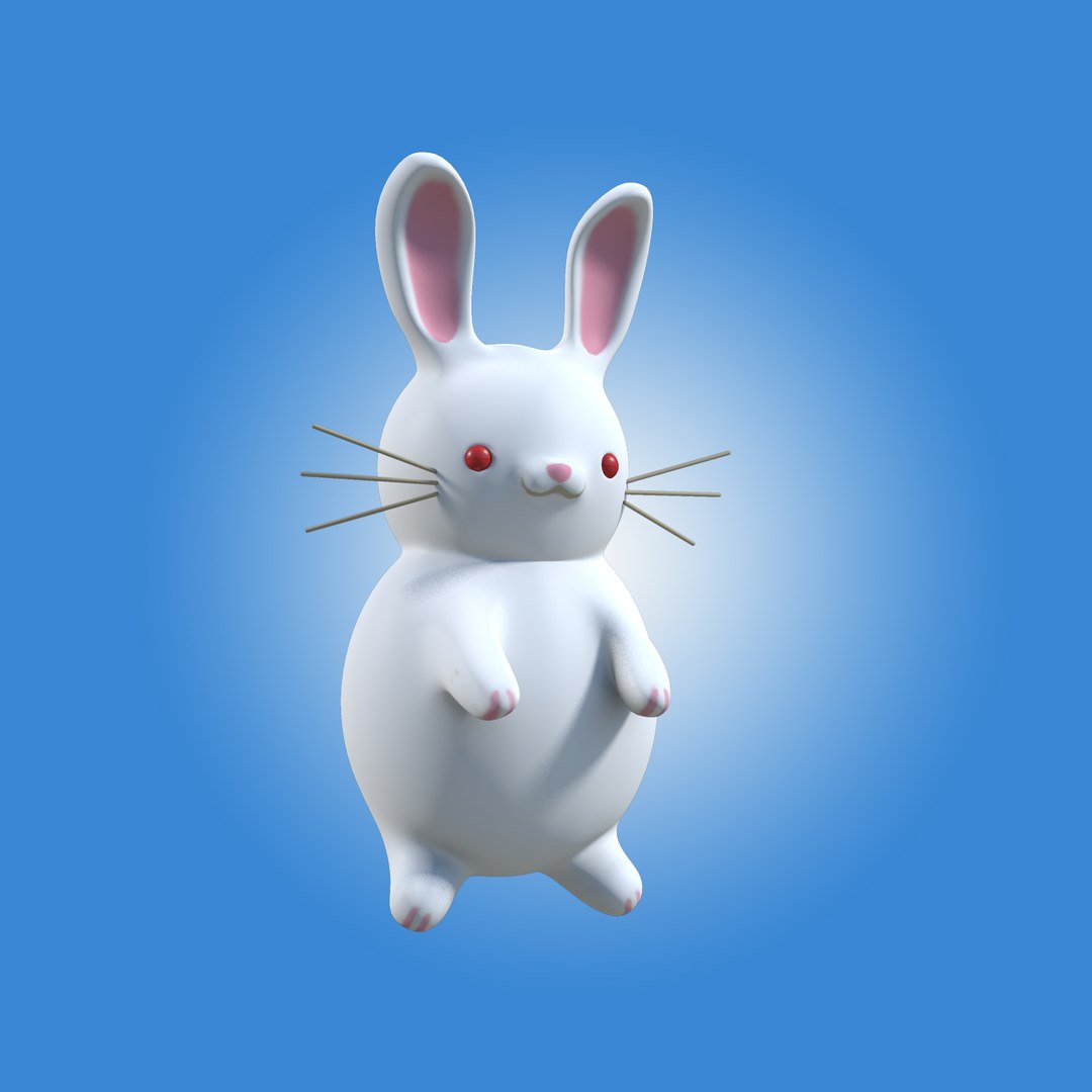 White Rabbit Cartoon Rigged Character Obj