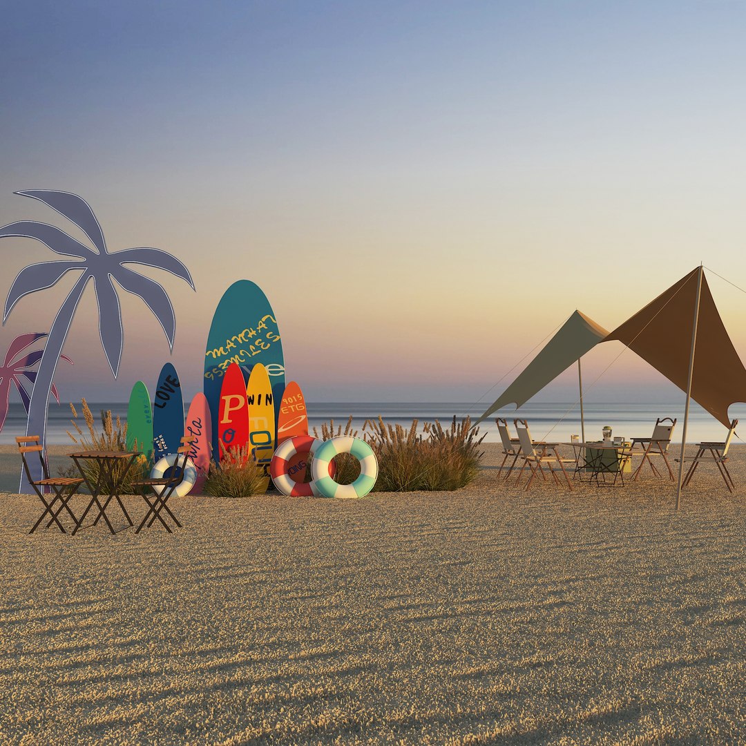 3D Model Modern Surfboard Display Beach Check-in Coastal Vacation ...