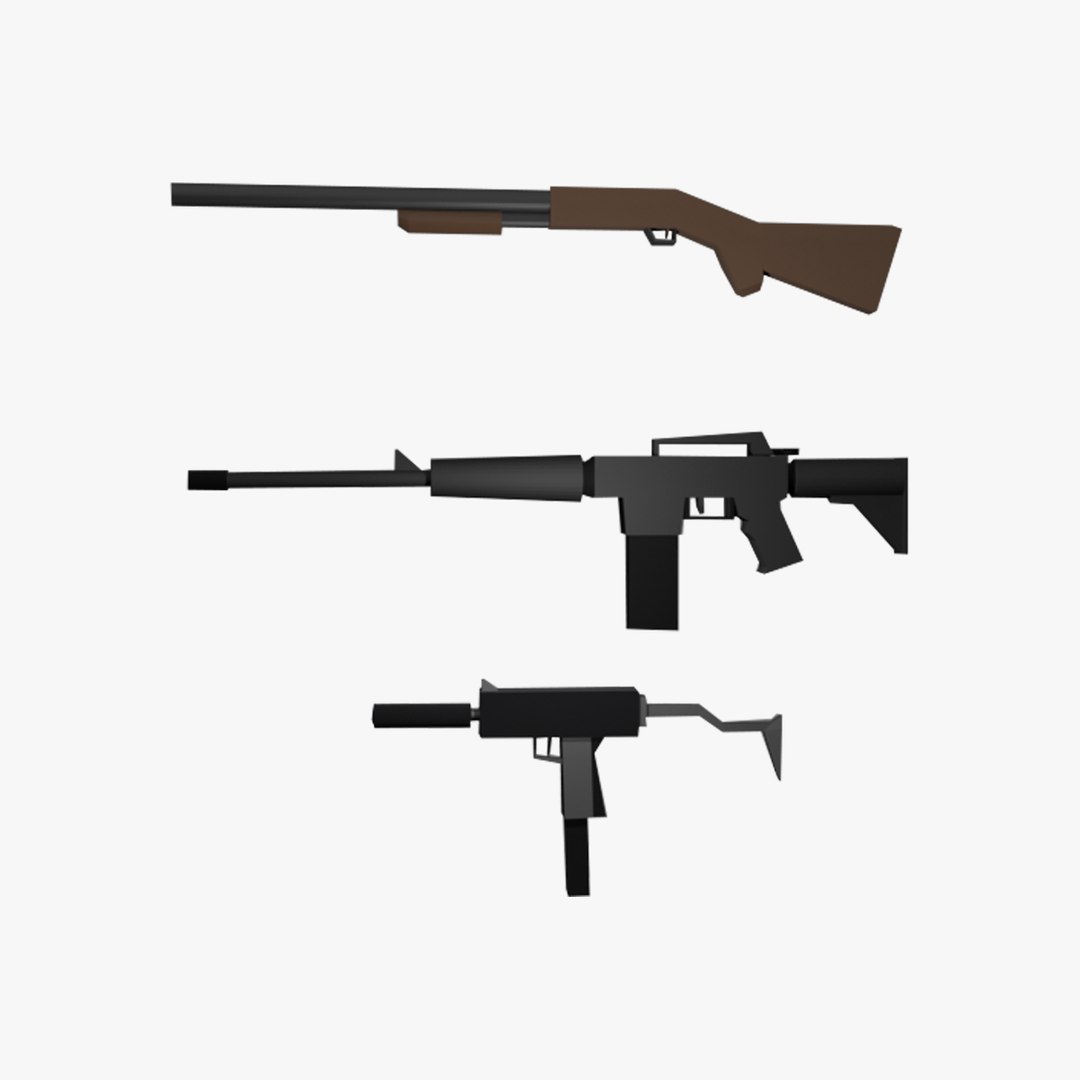 3D Game Ready Lowpoly Pack Of 3 Guns - TurboSquid 1970216