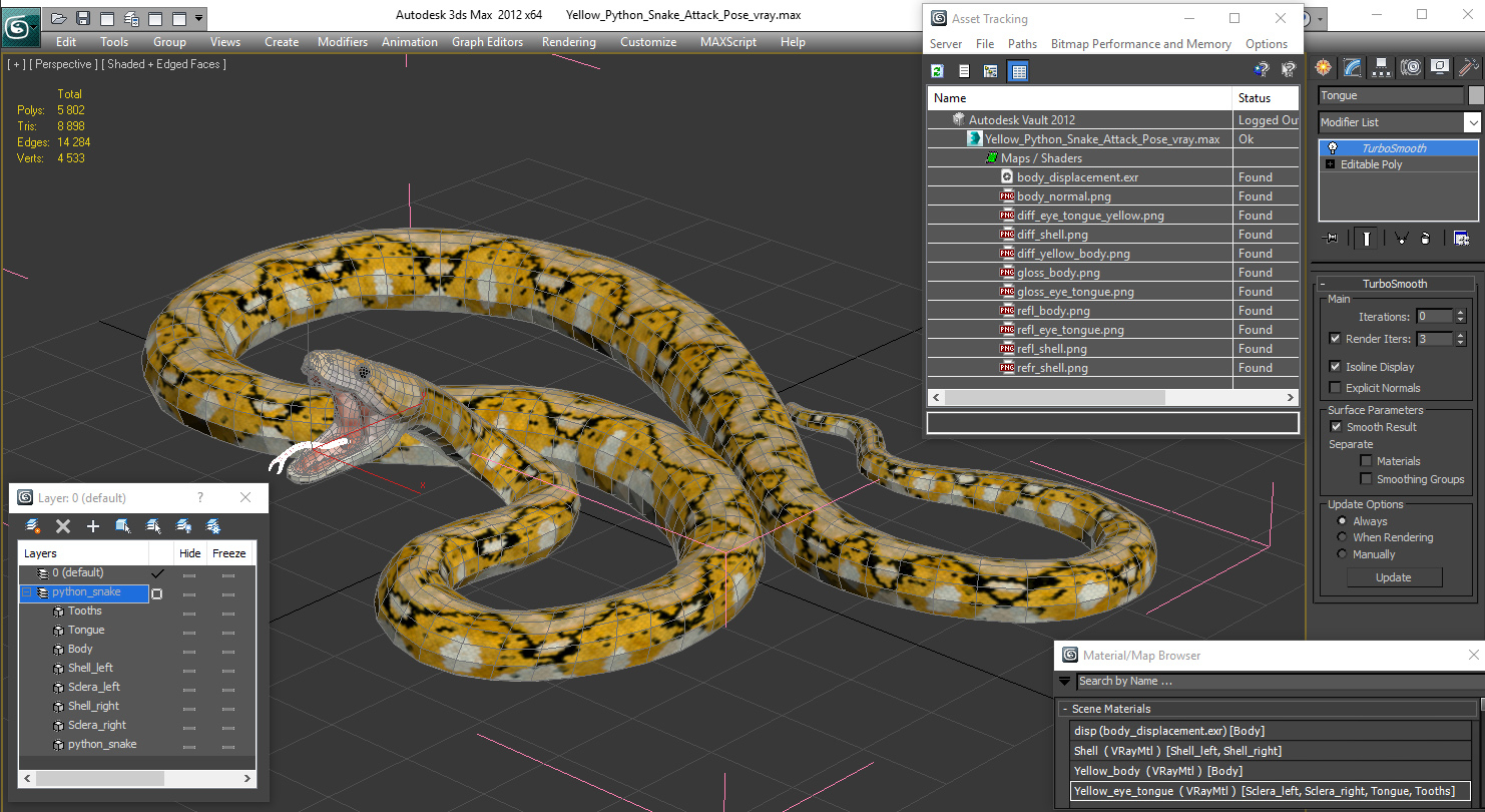 3D yellow python snake attack - TurboSquid 1412938