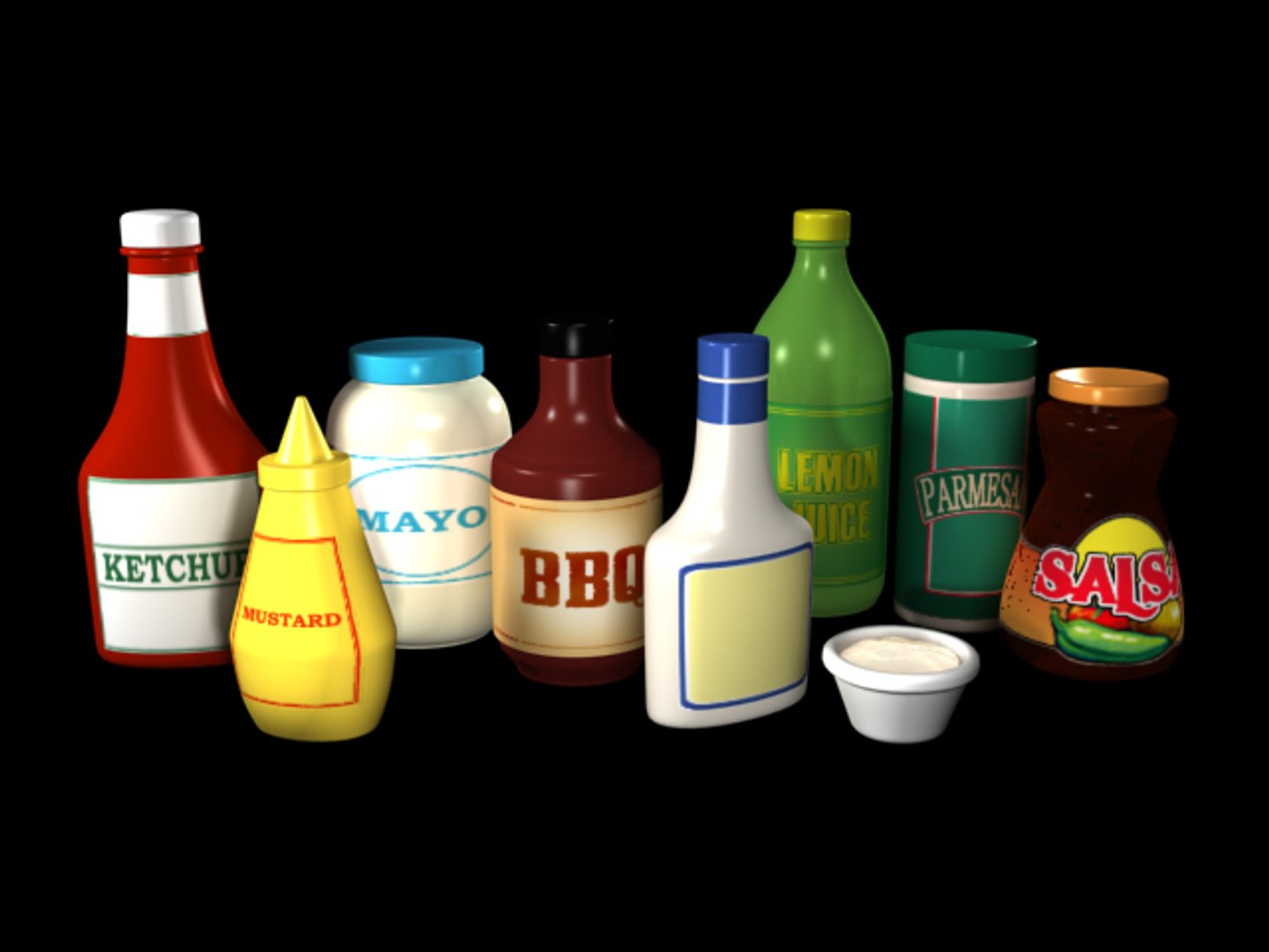 3d condiments ketchup mayonnaise sauce model