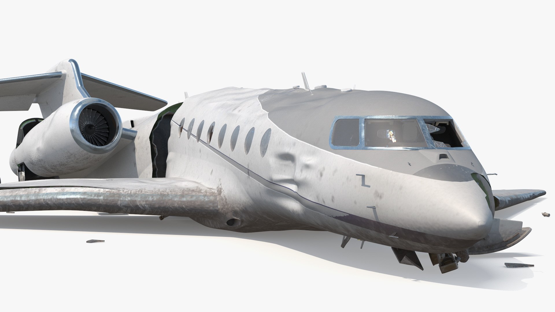 3D Model Destroyed Business Jet Fuselage White - TurboSquid 2447934