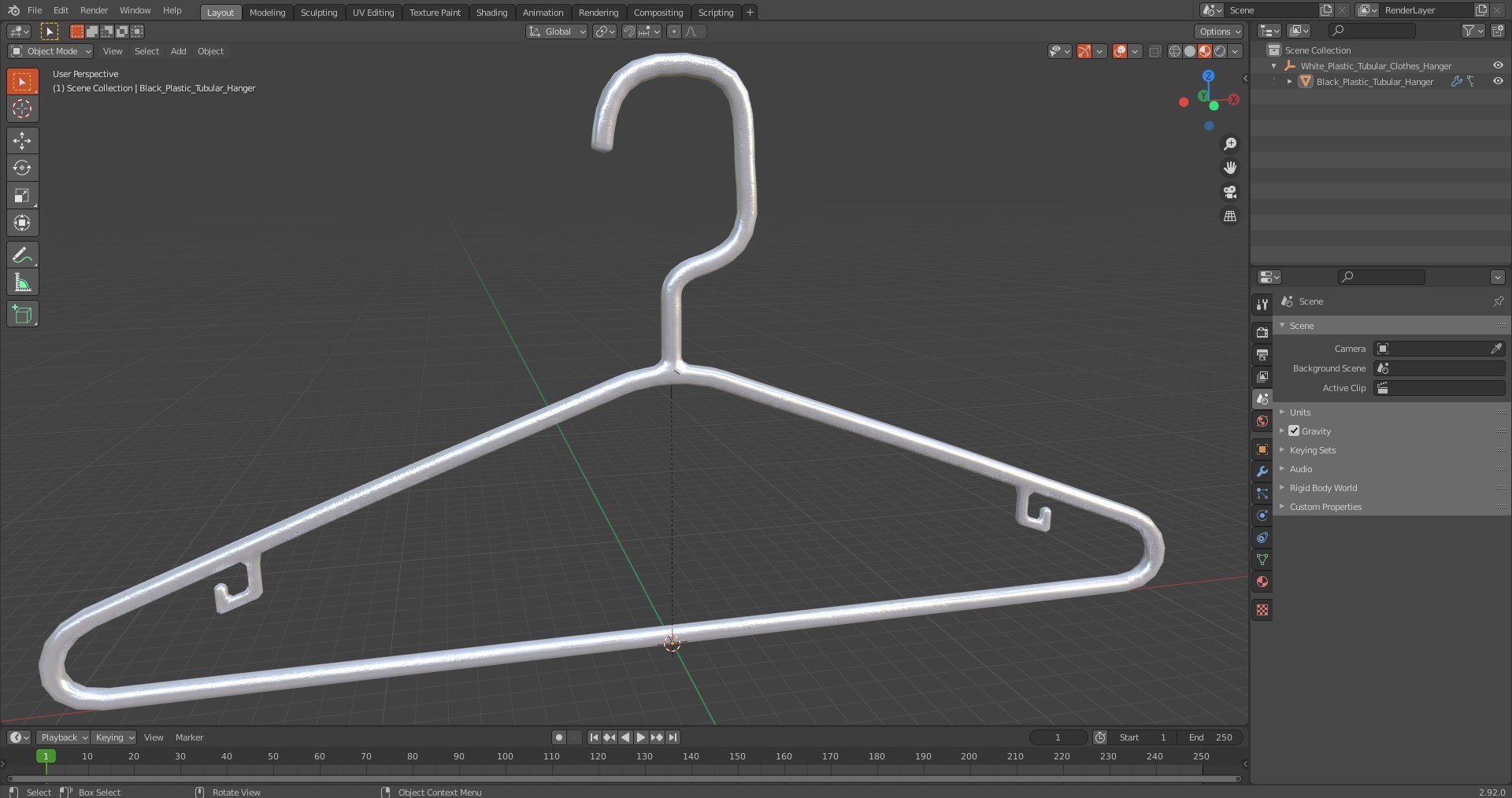 3D model White Plastic Tubular Clothes Hanger - TurboSquid 2135182