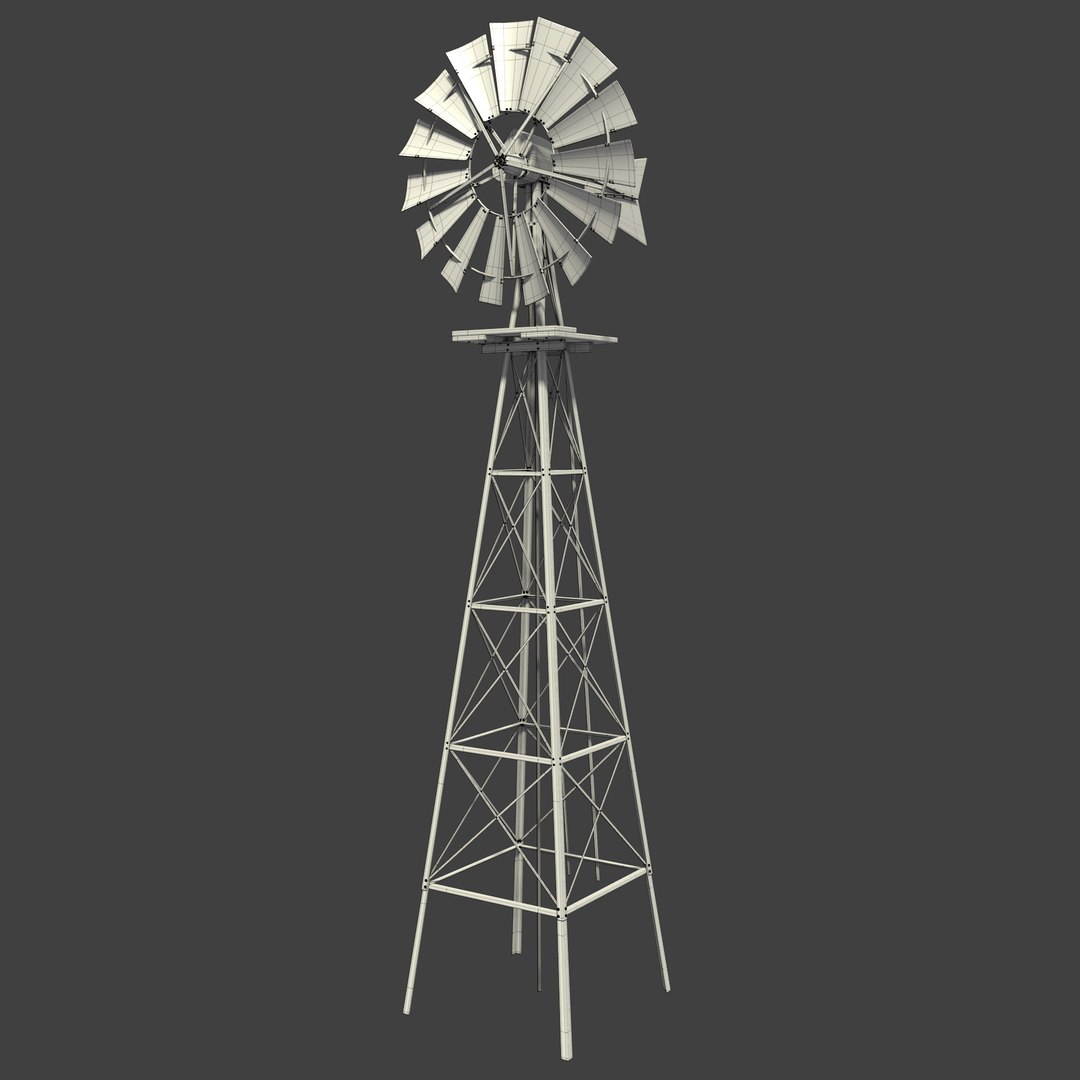 3d Model Old Metal Windmill Wooden