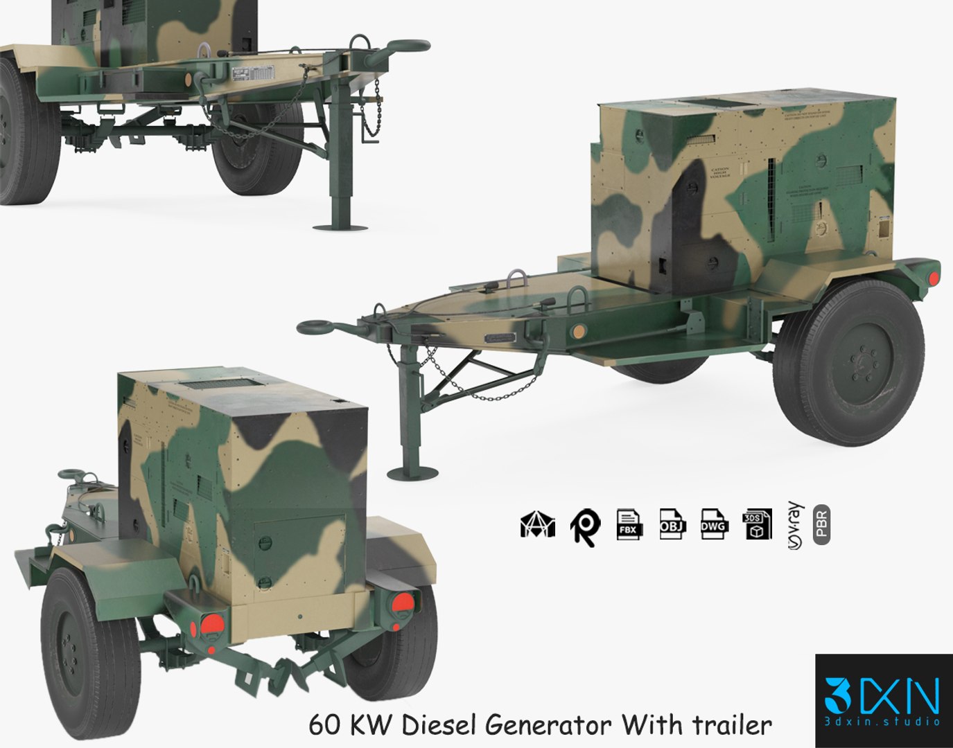 60 KW Diesel Generator With Military Trailer 3D - TurboSquid 2153386
