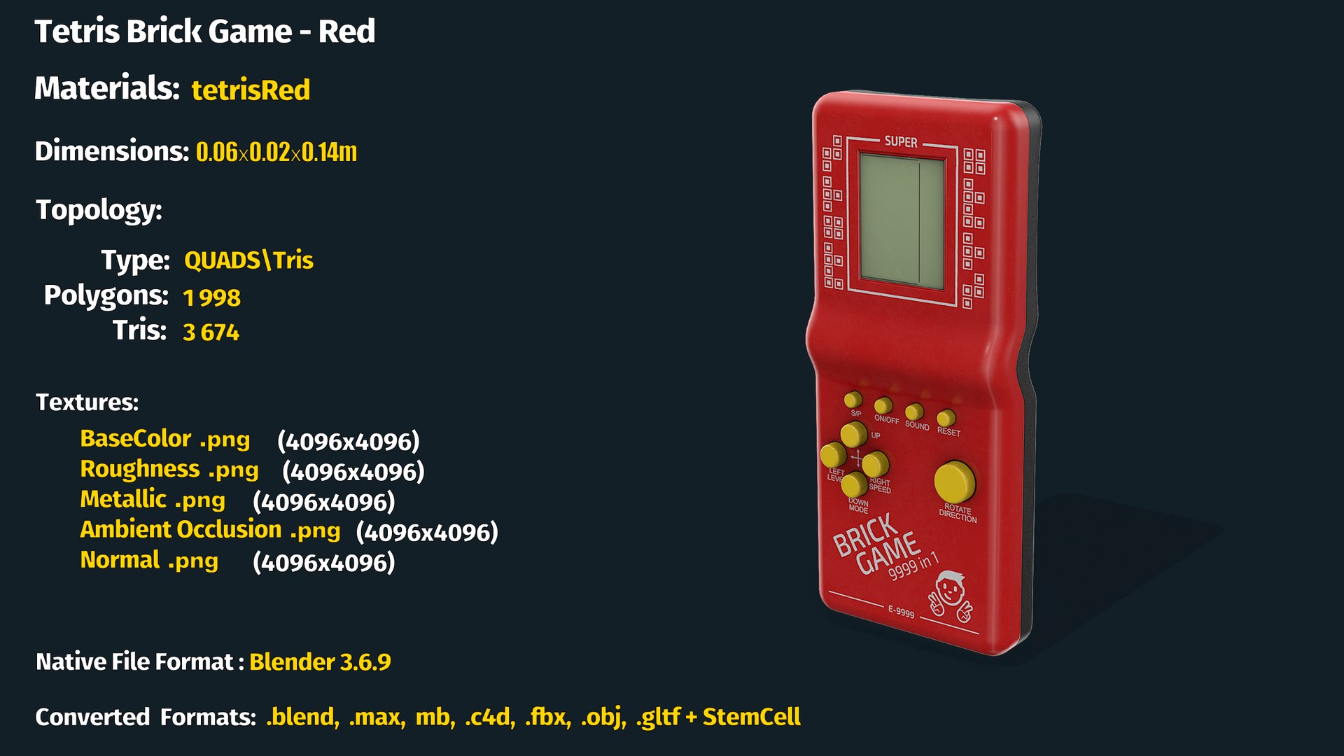 Tetris Brick Game - Red 3D - TurboSquid 2238636