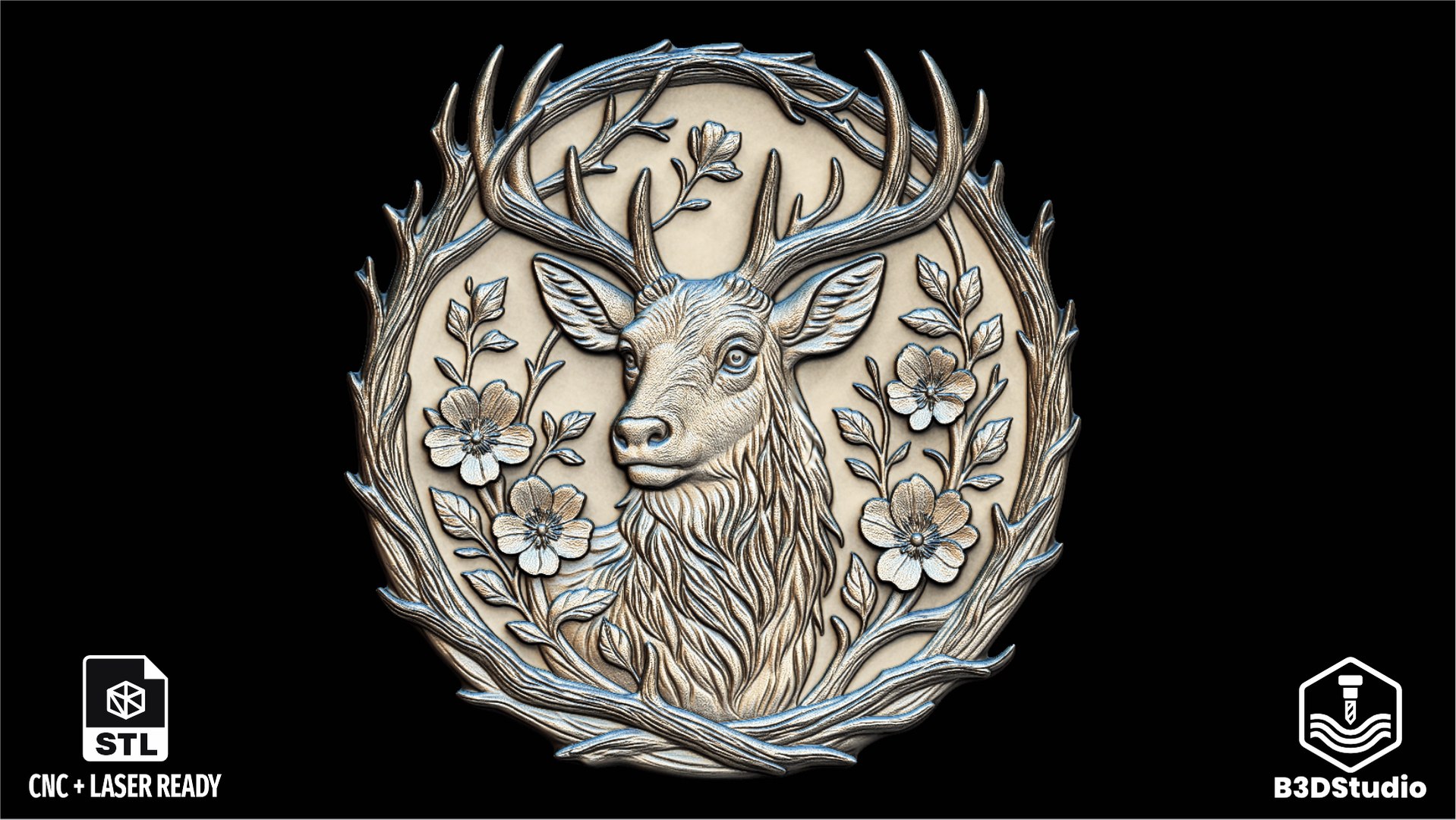 3D Model Deer Relief 3D Model For CNC Laser Engraving 3D Printing ...