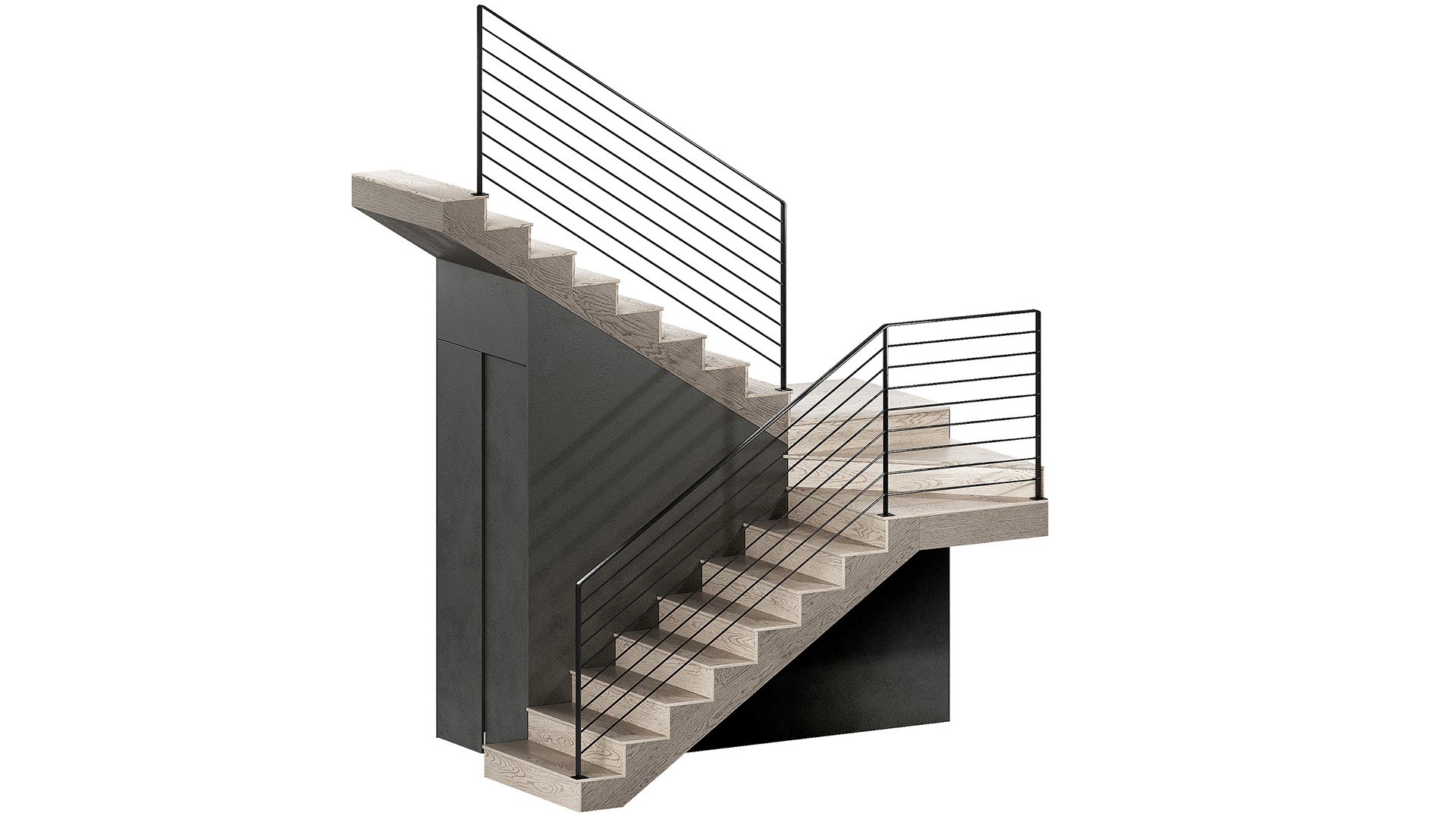 Stairs Modular Kit Wooden Steps Metal Railings 2 Color Options ...