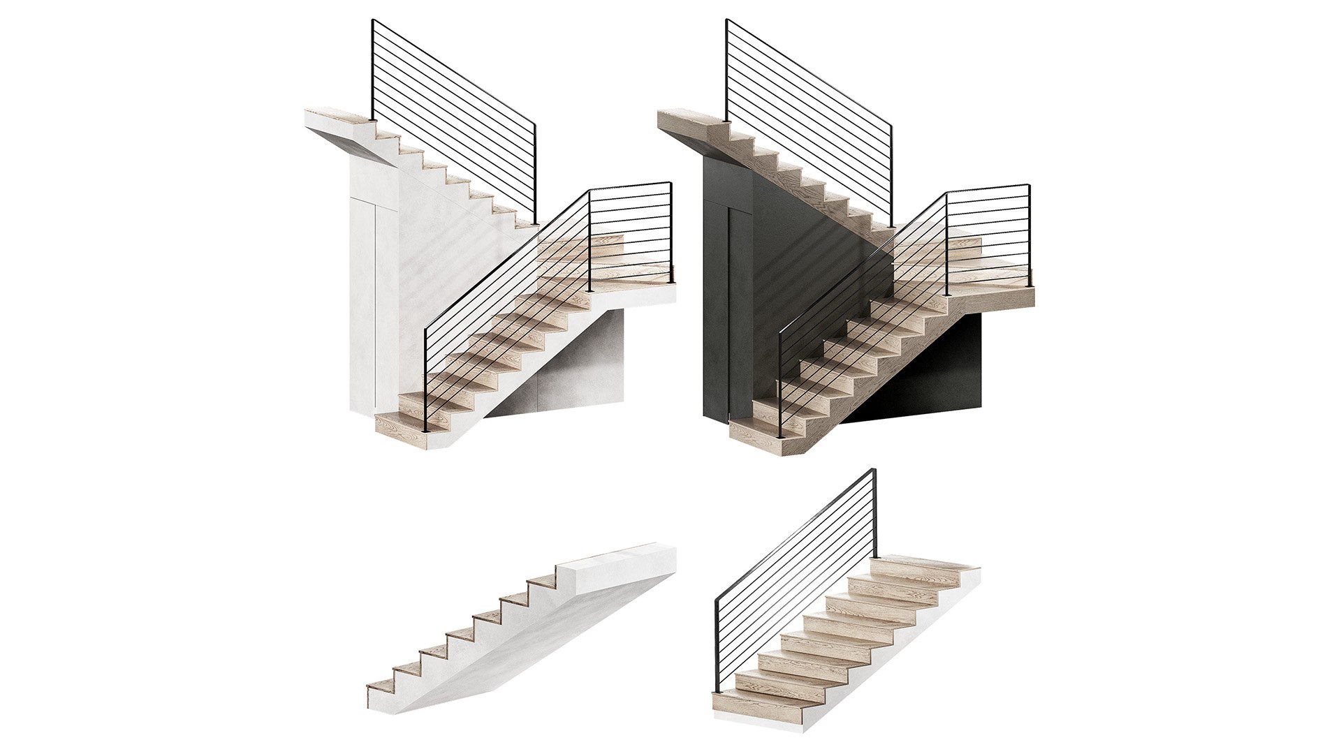 Stairs Modular Kit Wooden Steps Metal Railings 2 Color Options ...