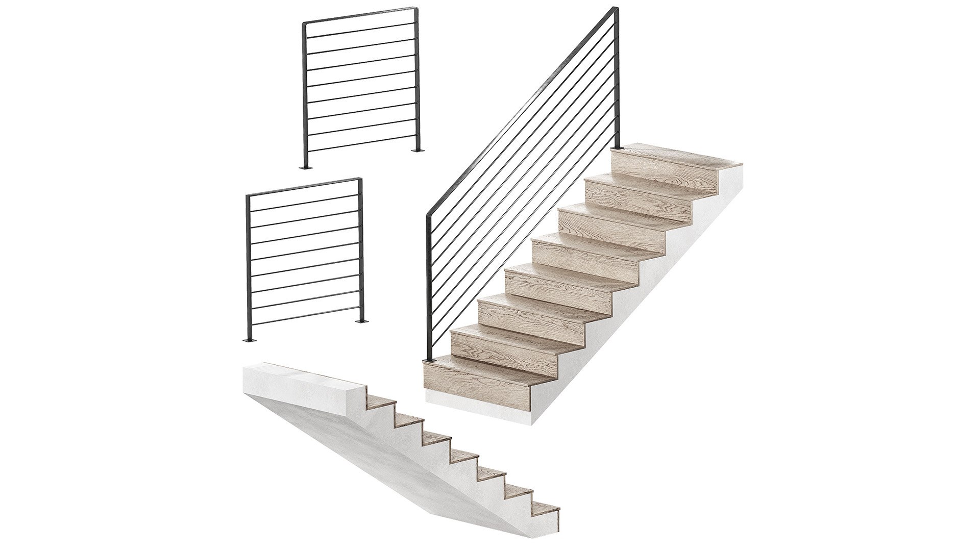 Stairs Modular Kit Wooden Steps Metal Railings 2 Color Options ...