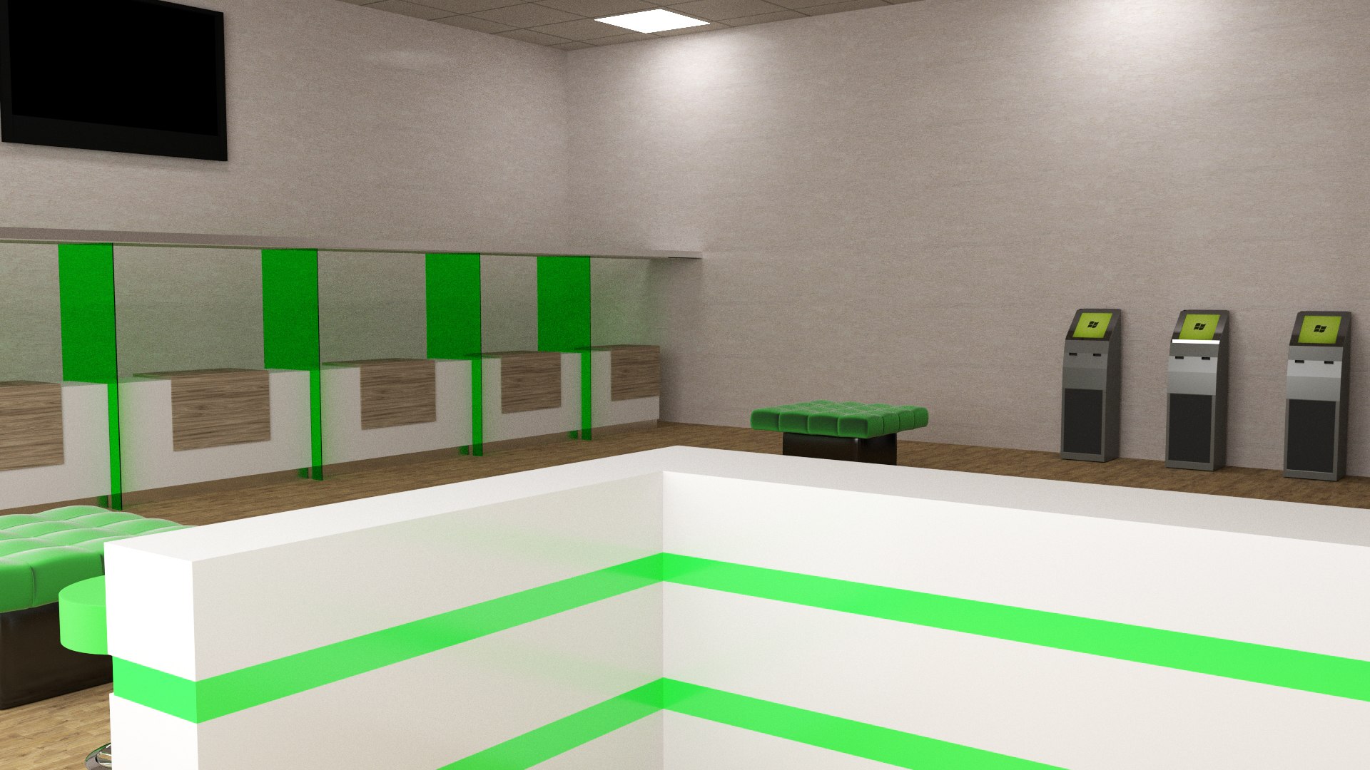 3d Bank Interior Furnitures Model