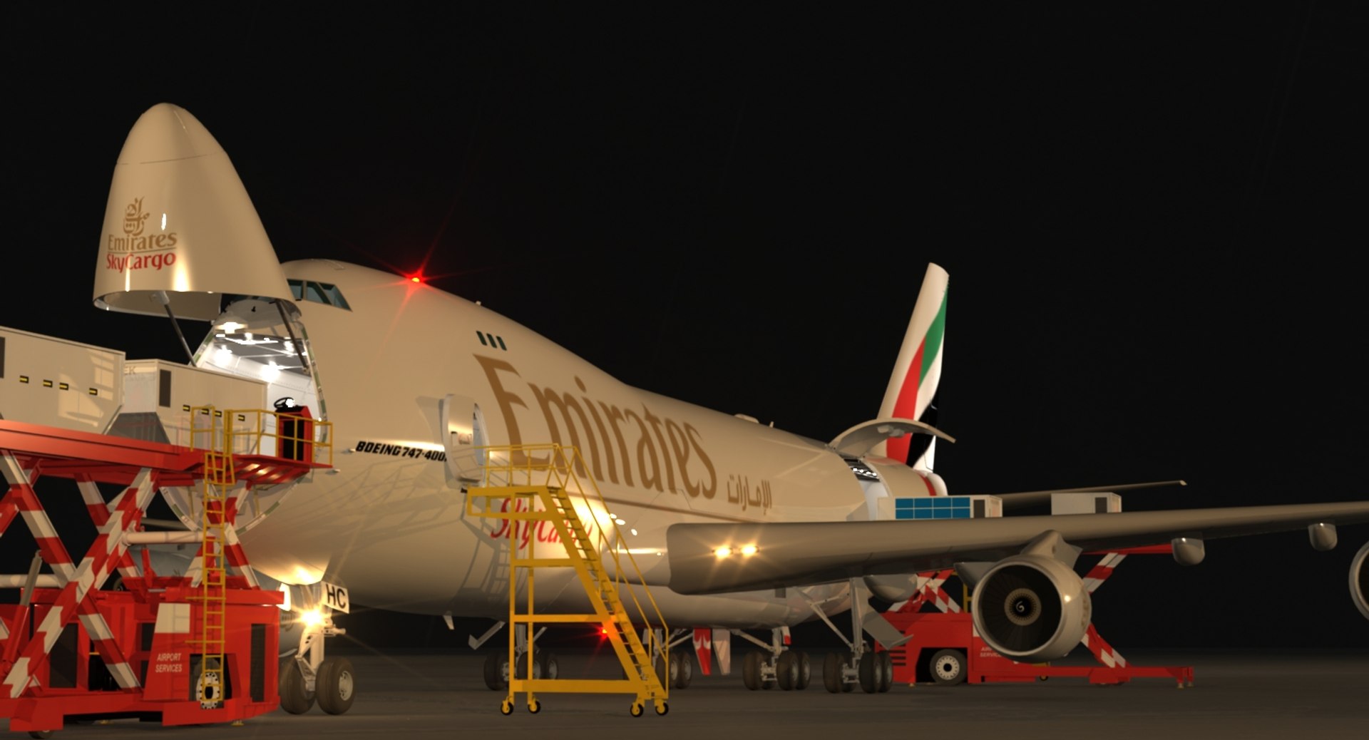 3d Model Scene Loading Operation Boeing 747-400