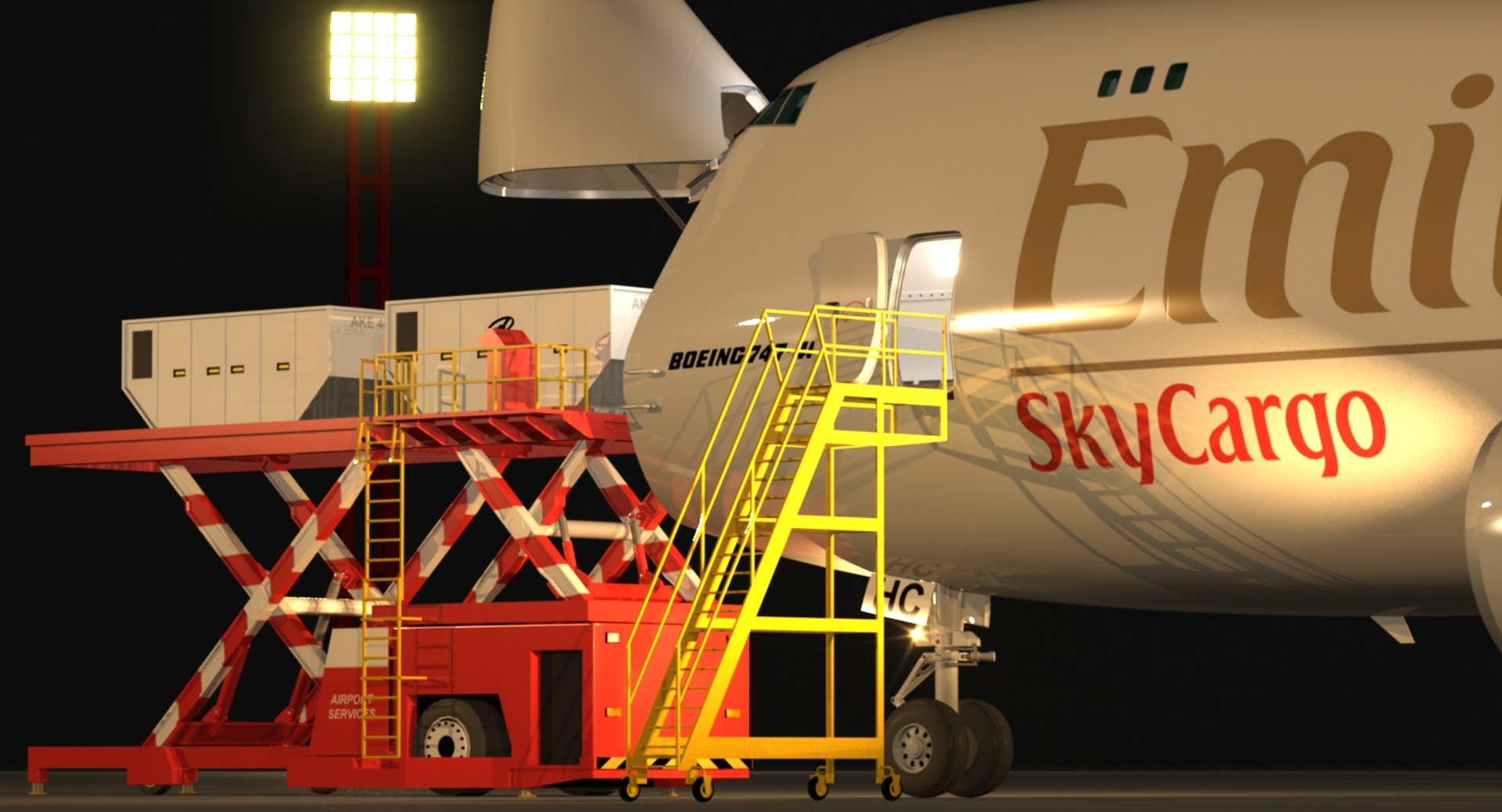 3d Model Scene Loading Operation Boeing 747-400