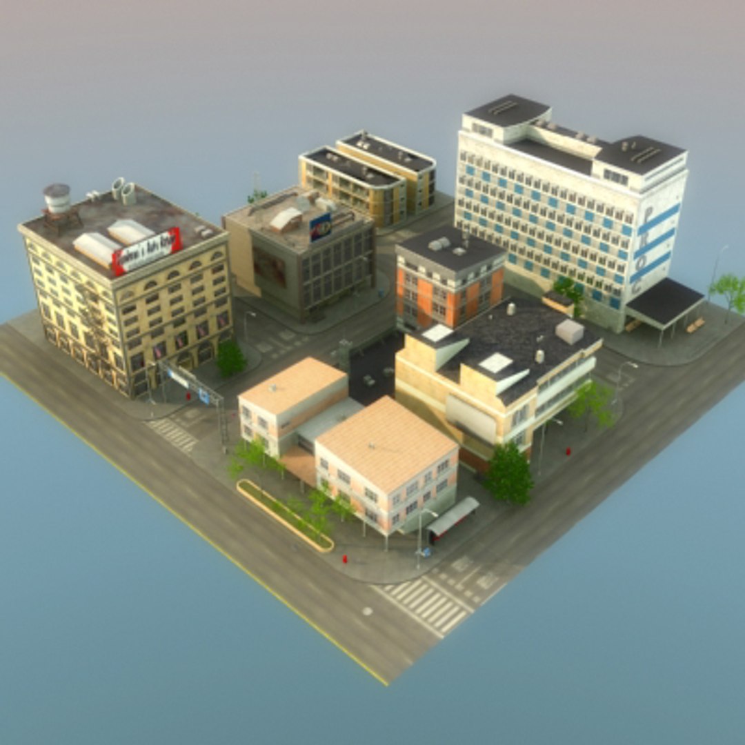 Modular City Block Buildings 3d Model