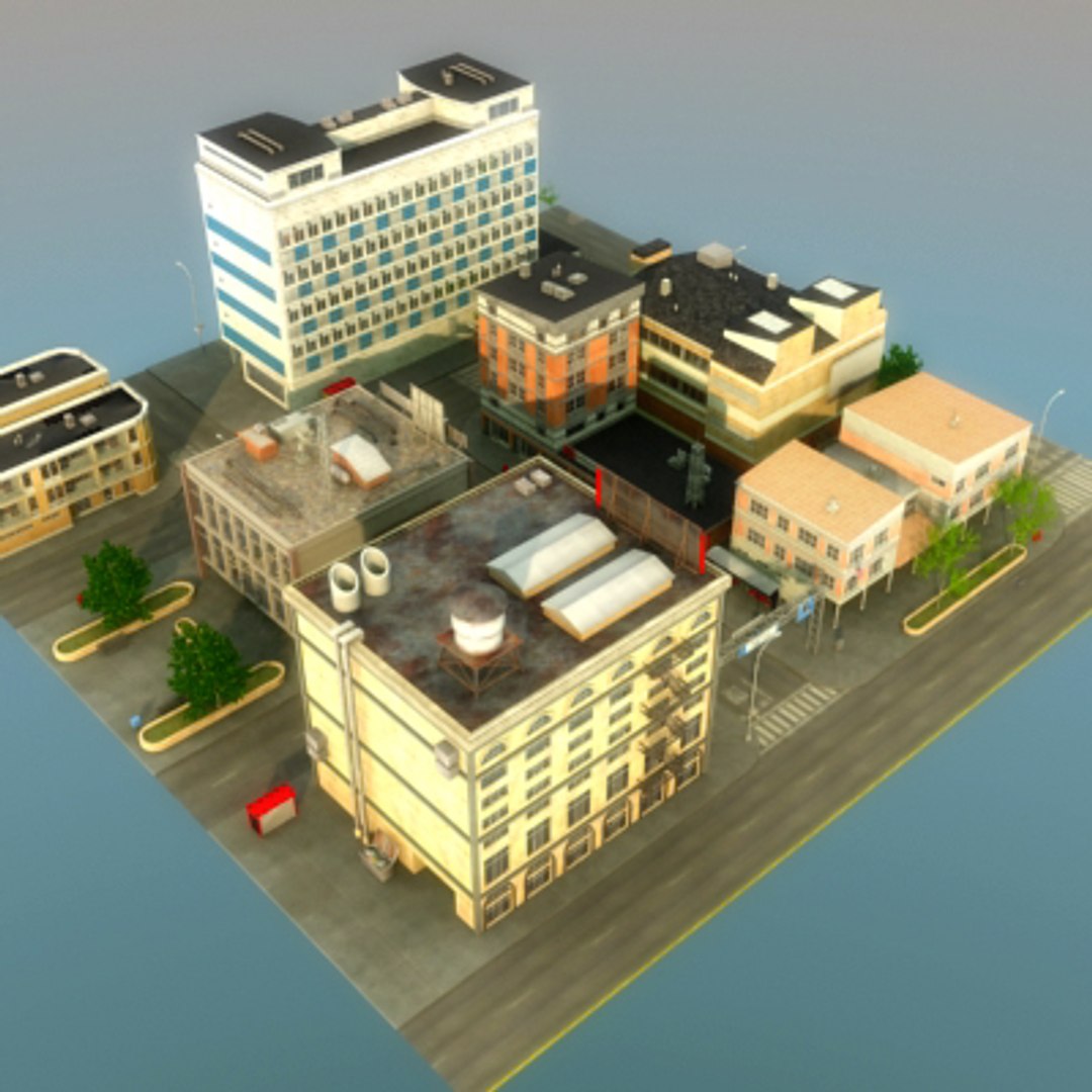 modular city block buildings 3d model