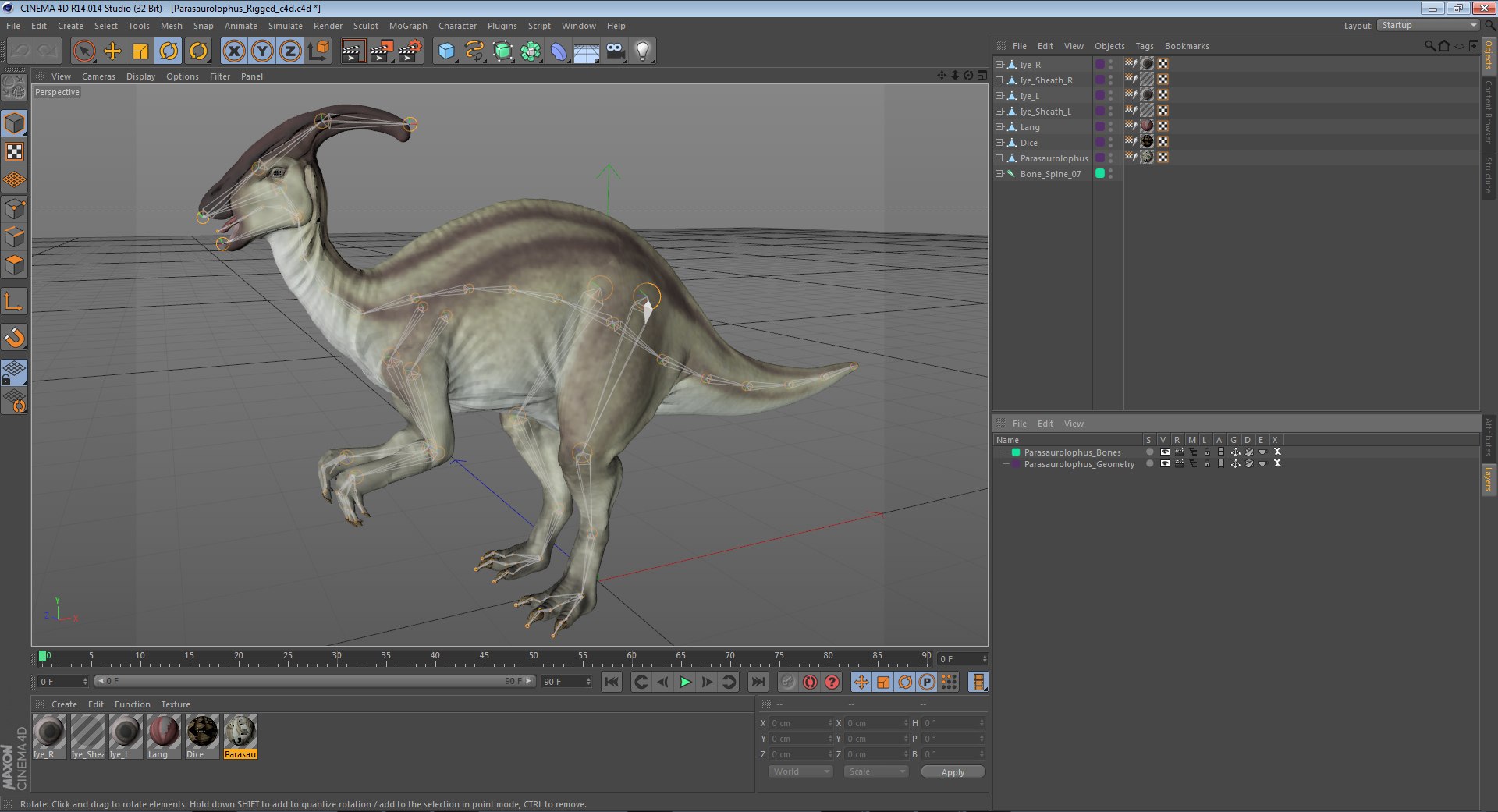 3d model parasaurolophus rigged