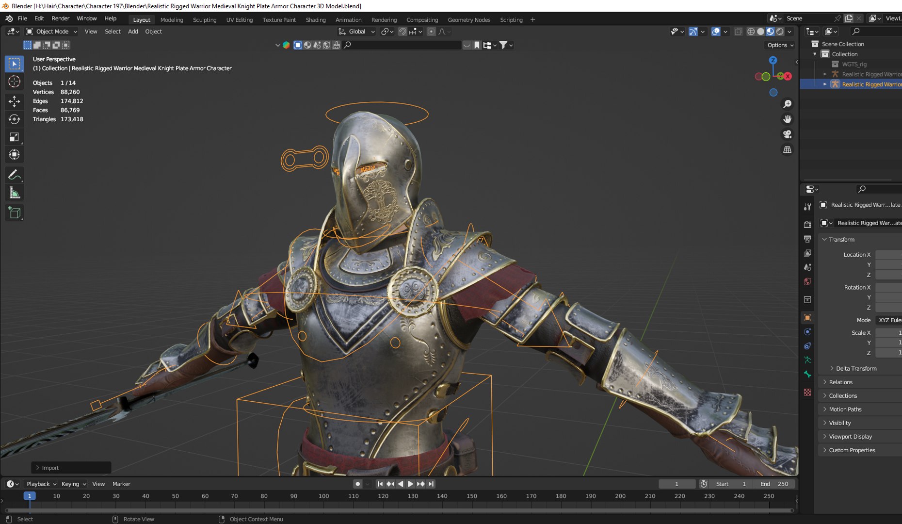 Realistic Rigged Warrior Medieval Knight Plate Armor Character 3D Model ...