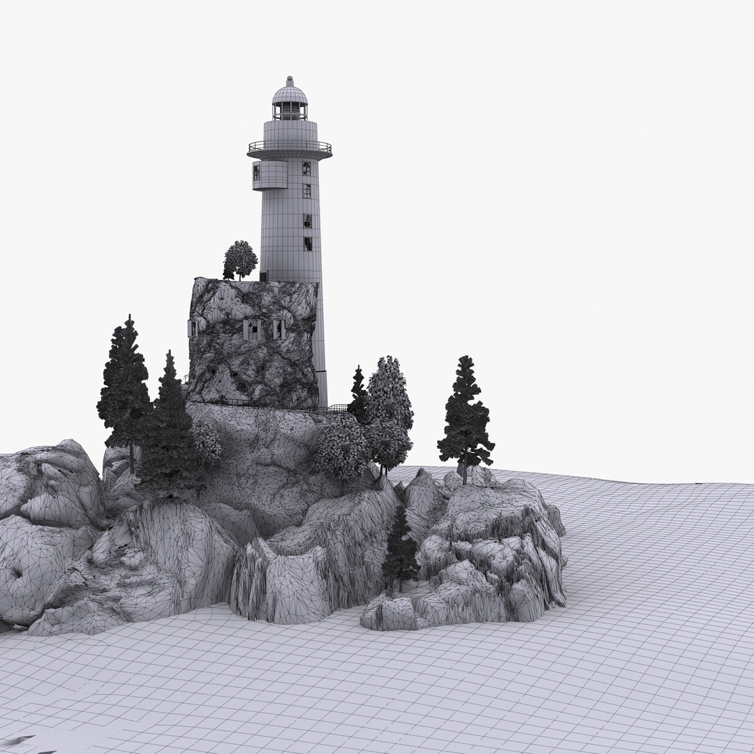 3d lighthouse floating island model