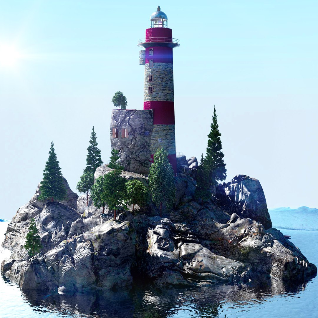 3d Lighthouse Floating Island Model