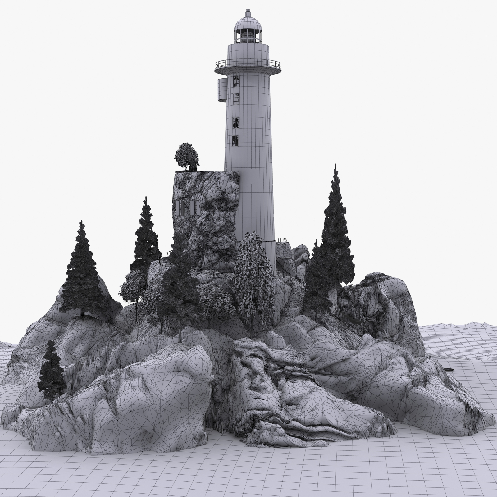 3d lighthouse floating island model