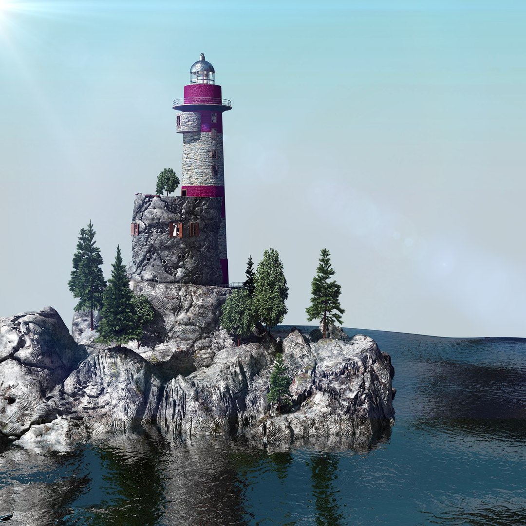 3d Lighthouse Floating Island Model