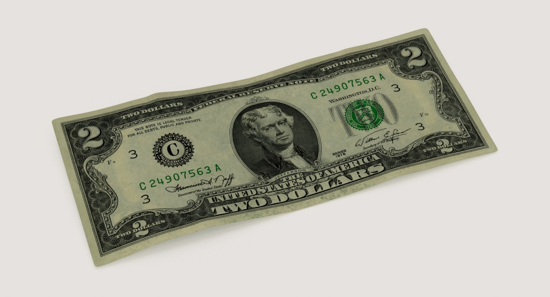2 dollar bill 3d model