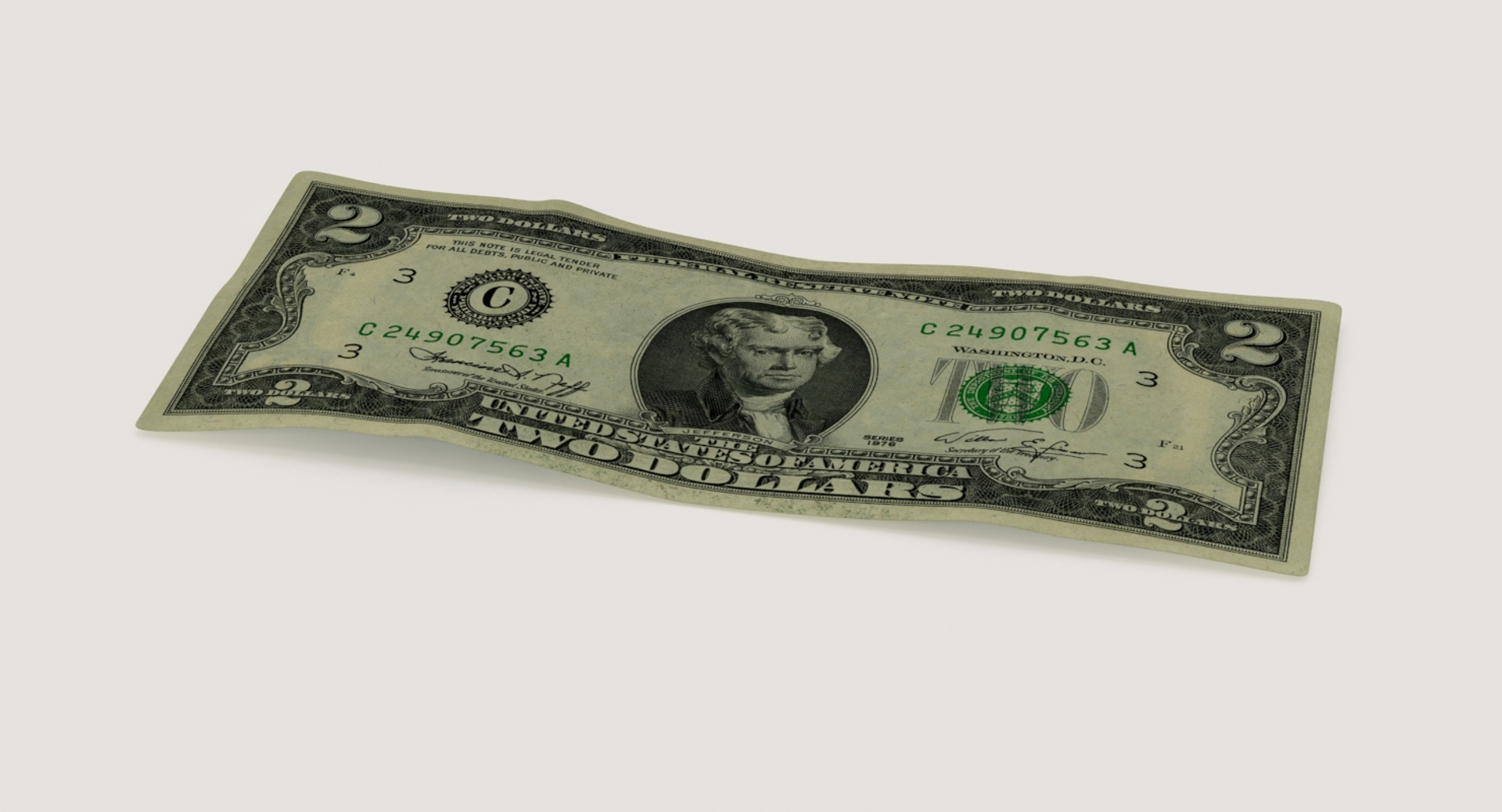 2 dollar bill 3d model