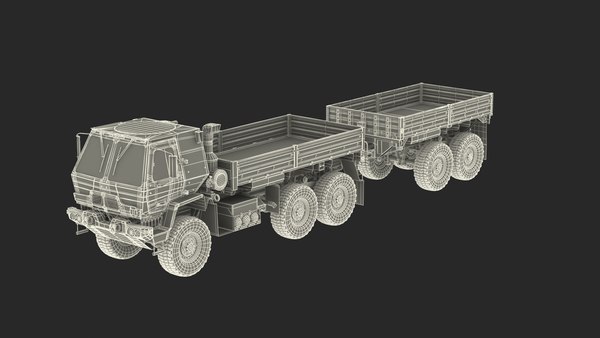 3D Oshkosh FMTV Camouflage Cargo Truck 6x6 with Drop Side Trailer M1092 ...