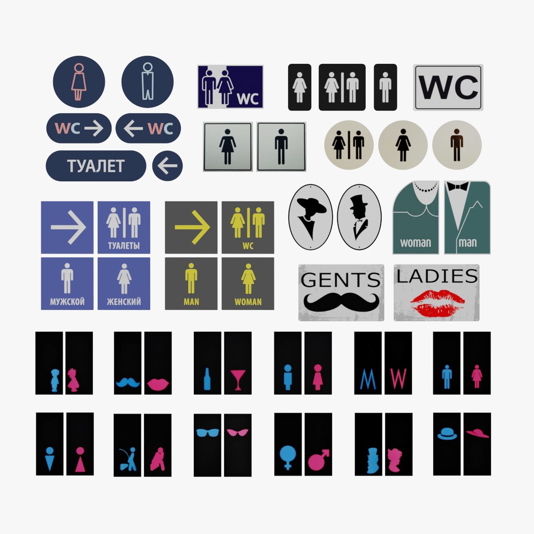3D Model Gender-specific Restroom Sign Set - WC - TurboSquid 2193974