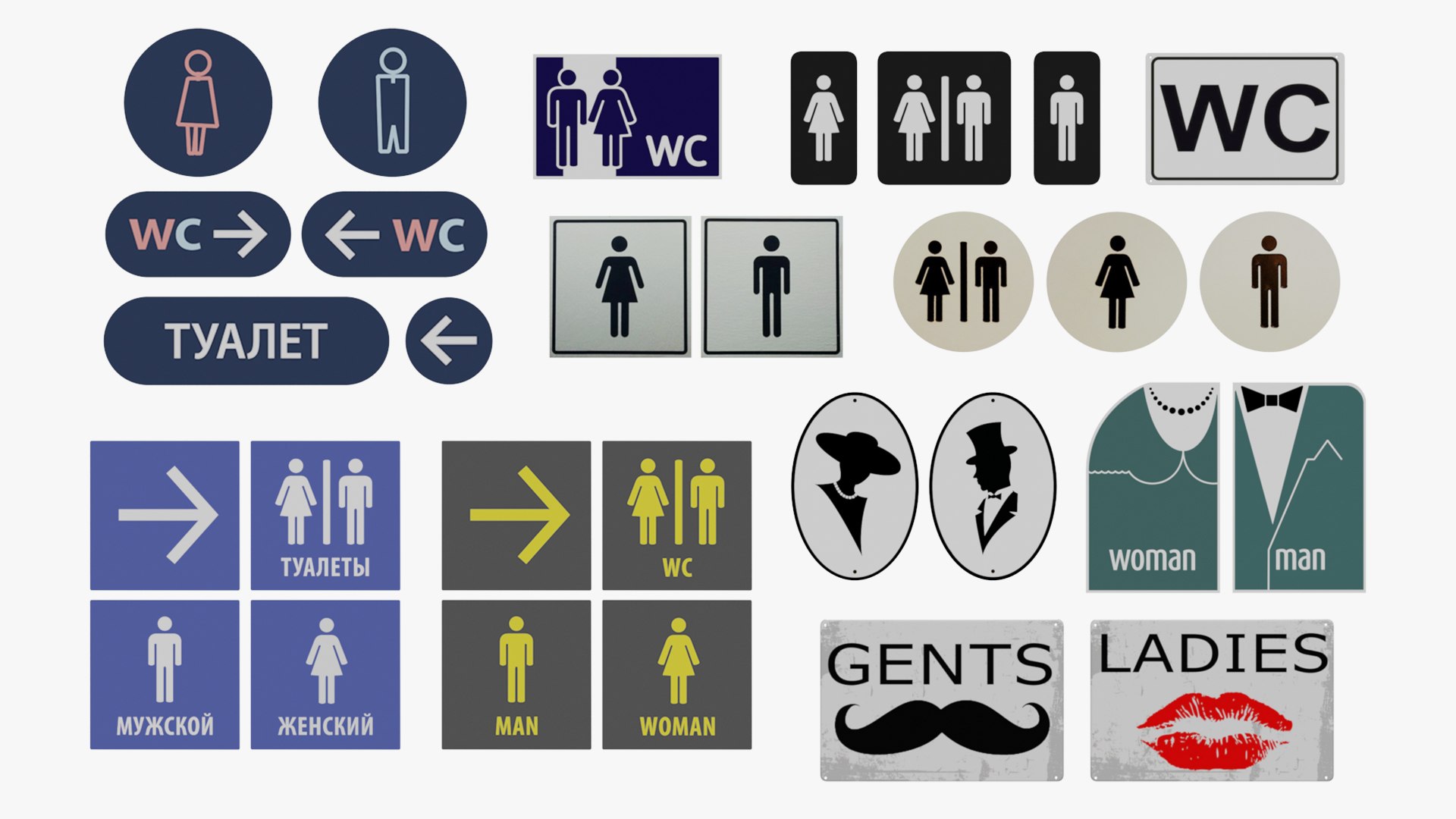 3D Model Gender-specific Restroom Sign Set - WC - TurboSquid 2193974