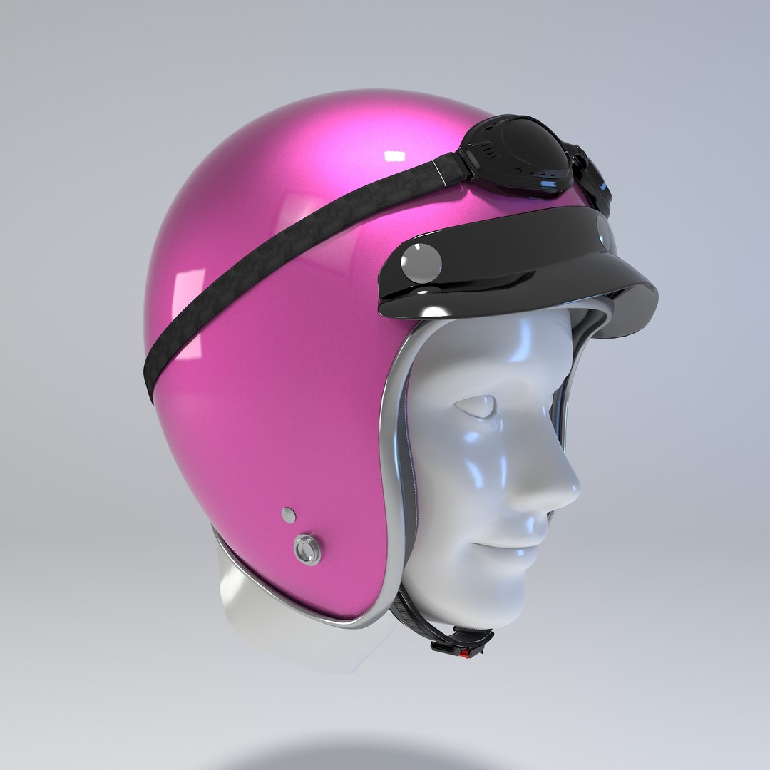 Pink Retro Motorcycle Helmet 3d Model