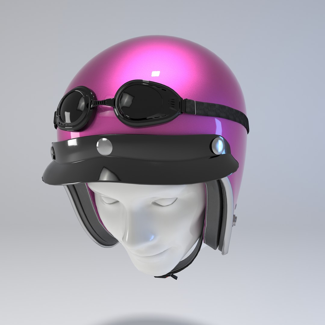 Pink Retro Motorcycle Helmet 3d Model