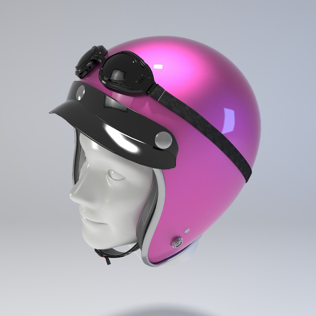 Pink Retro Motorcycle Helmet 3d Model