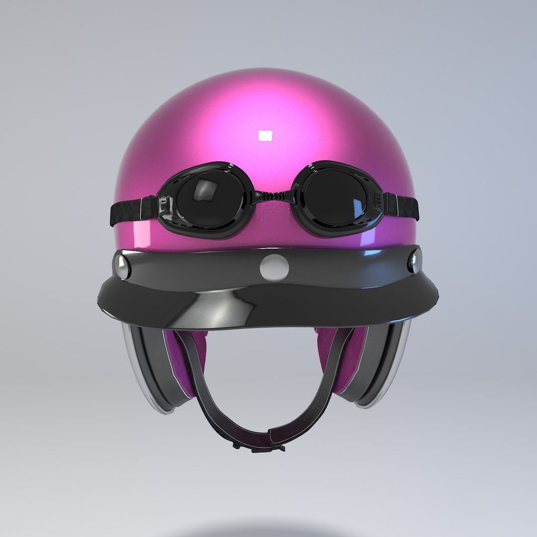 Pink Retro Motorcycle Helmet 3d Model
