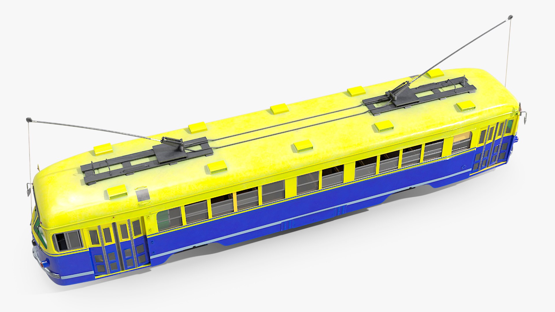 3D Old Tram Yellow Blue Rigged Model - TurboSquid 2318833