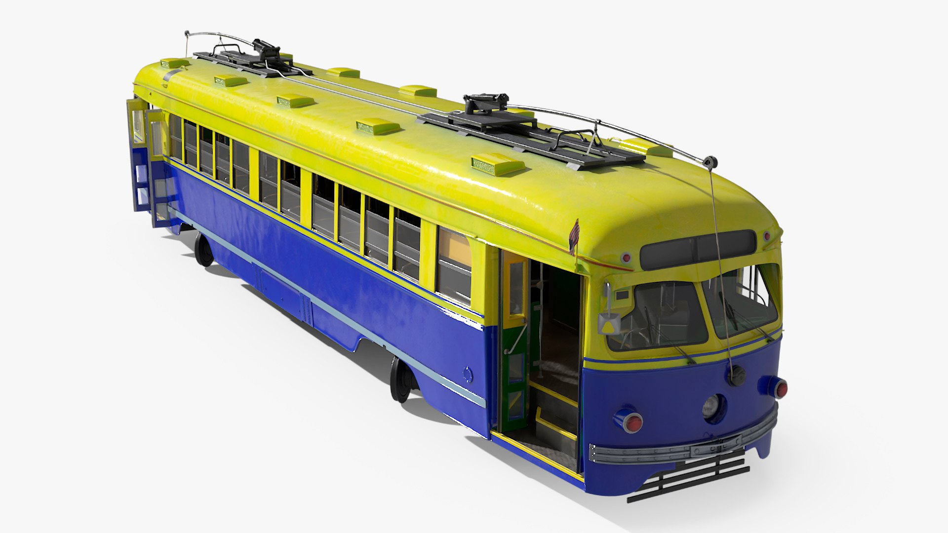3D Old Tram Yellow Blue Rigged Model - TurboSquid 2318833