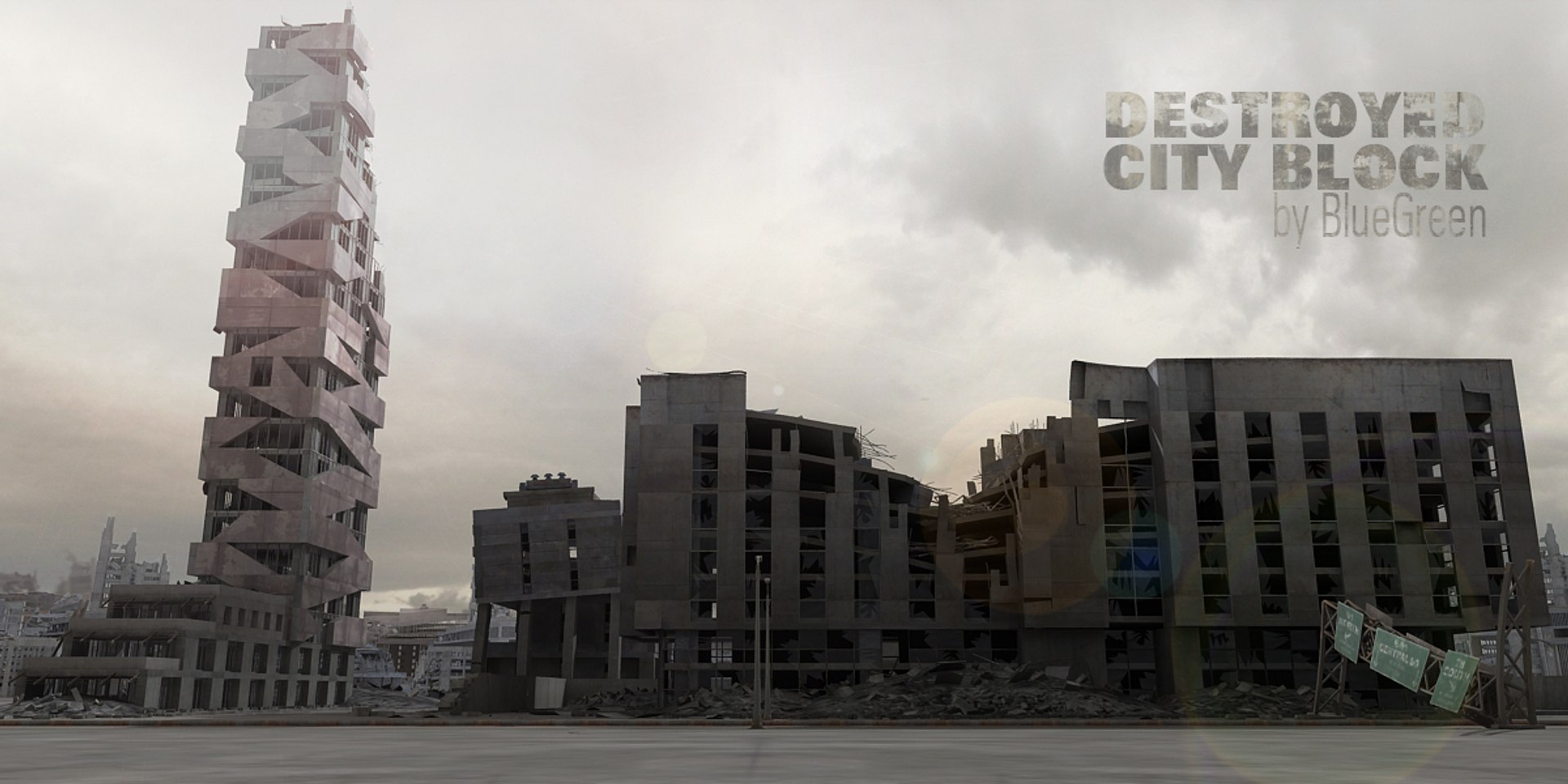 Destroyed City Block 3d 3ds
