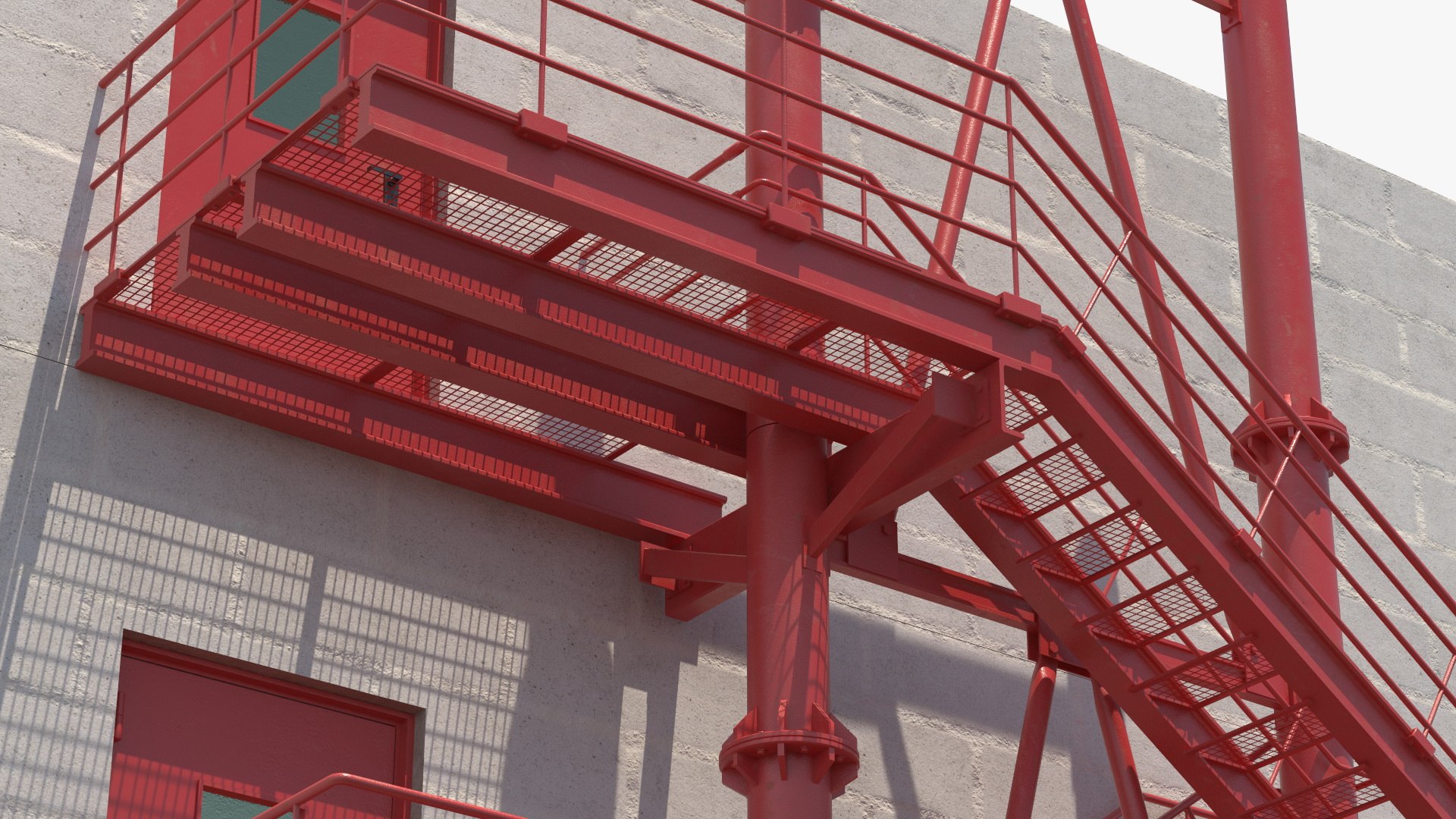 Fire Escape Red With Concrete Wall Of House Model - TurboSquid 2274223