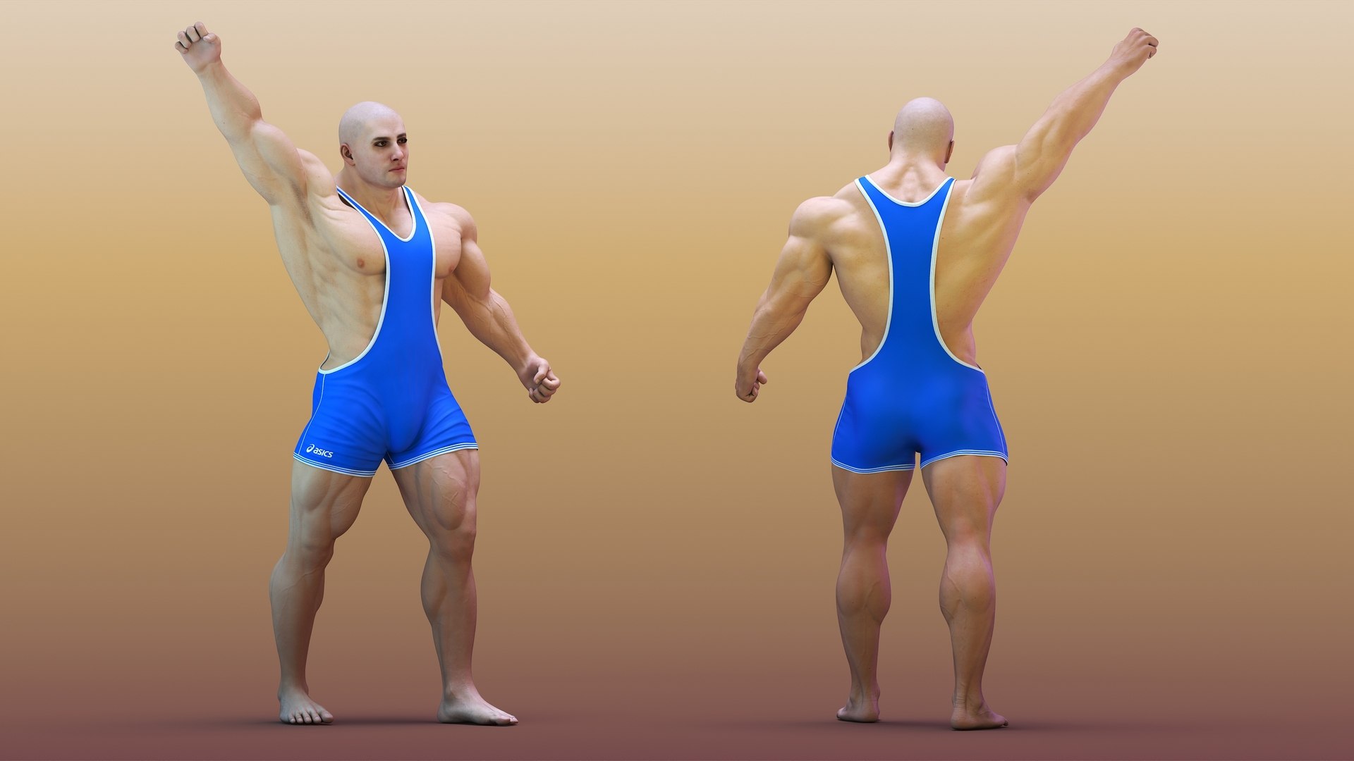Athletic Male Victory Pose In Asics Blue Singlet 3D - TurboSquid 2314211