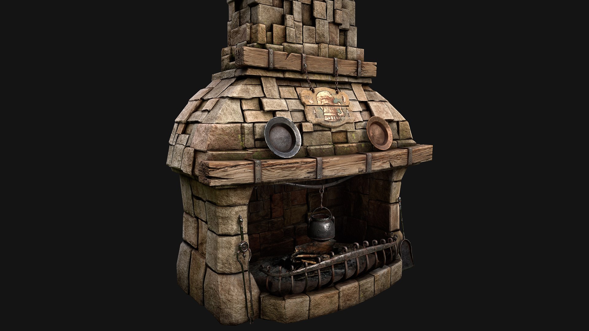 3D Medieval Fireplace Chimney model - TurboSquid 2129269