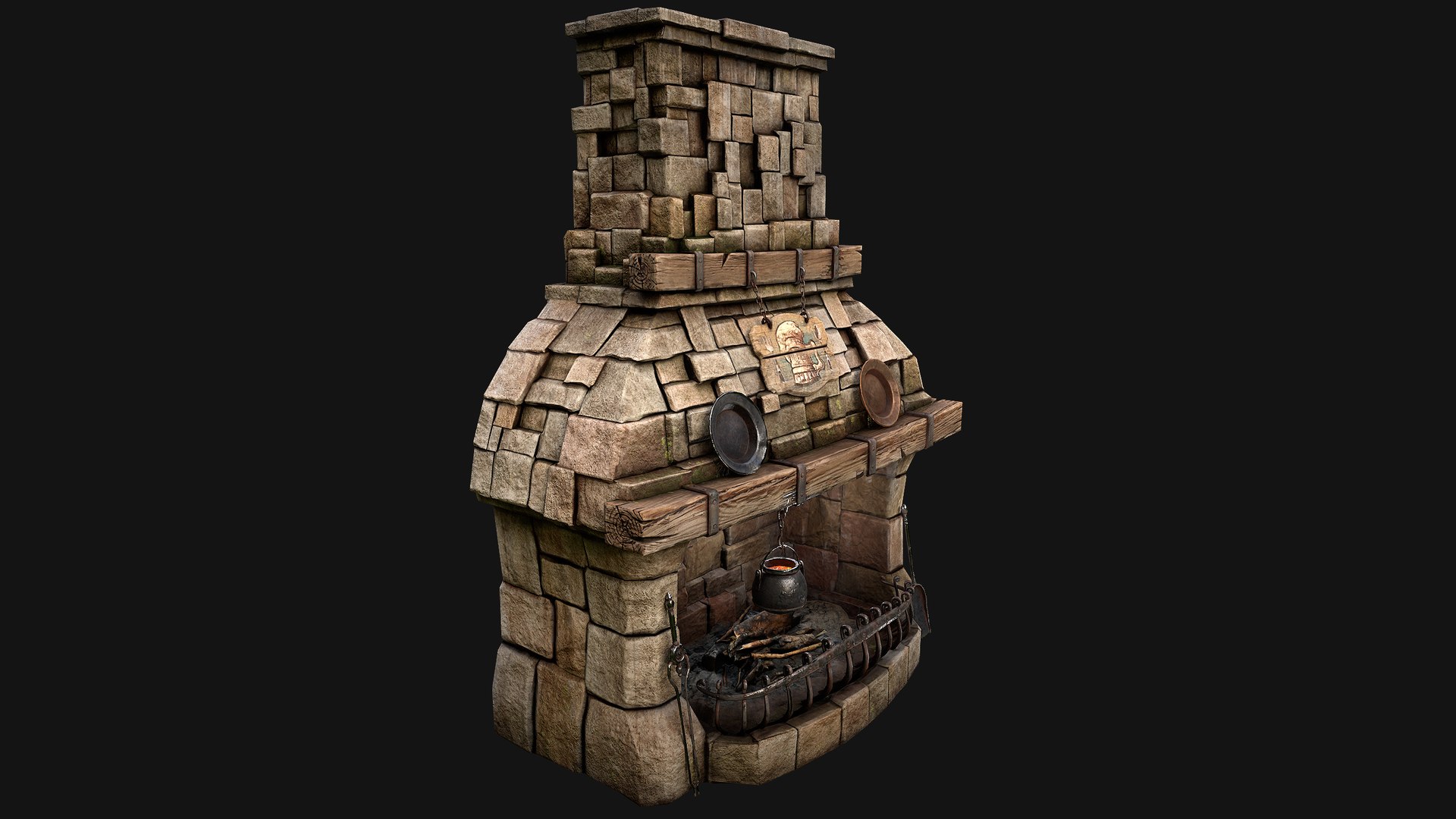 3D Medieval Fireplace Chimney Model - TurboSquid 2129269