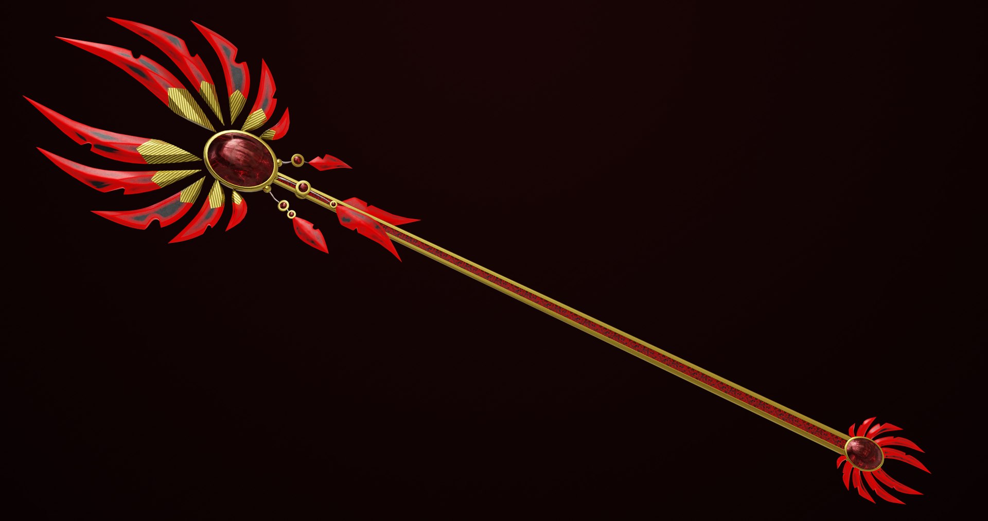 3D Red Fantasy Trident 08 All PBR Unity UE Textures Model - TurboSquid ...