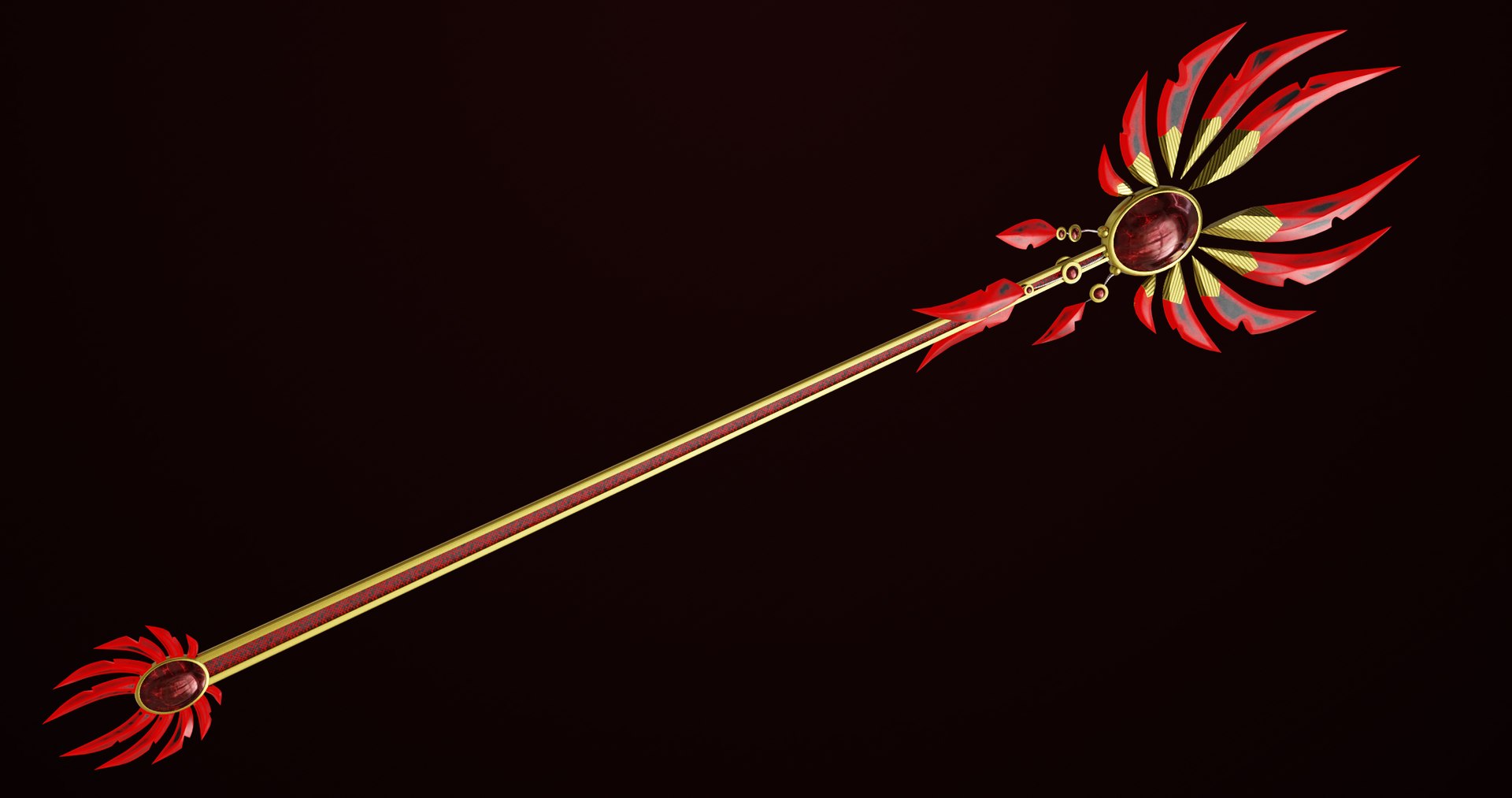 3D Red Fantasy Trident 08 All PBR Unity UE Textures Model - TurboSquid ...
