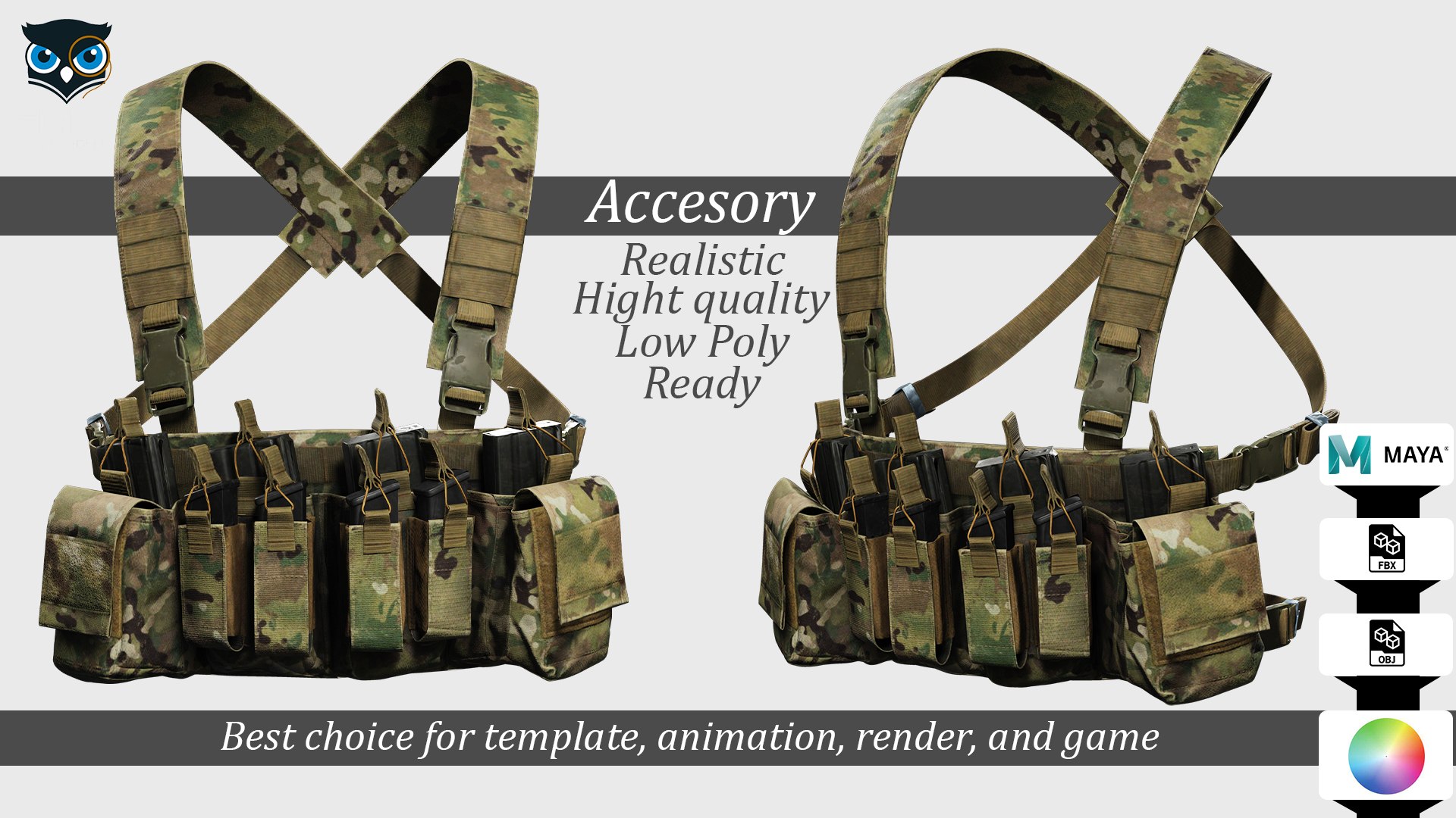3D Multicam Tactical Chest Rig - Game Ready 3D Model - TurboSquid 2419615
