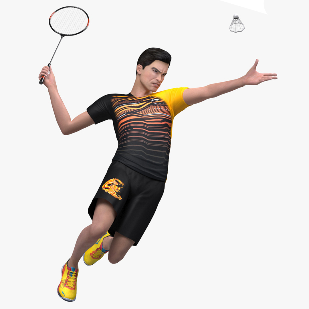 modelo 3d Hombre asiático con raqueta de bádminton amañado para maya ...