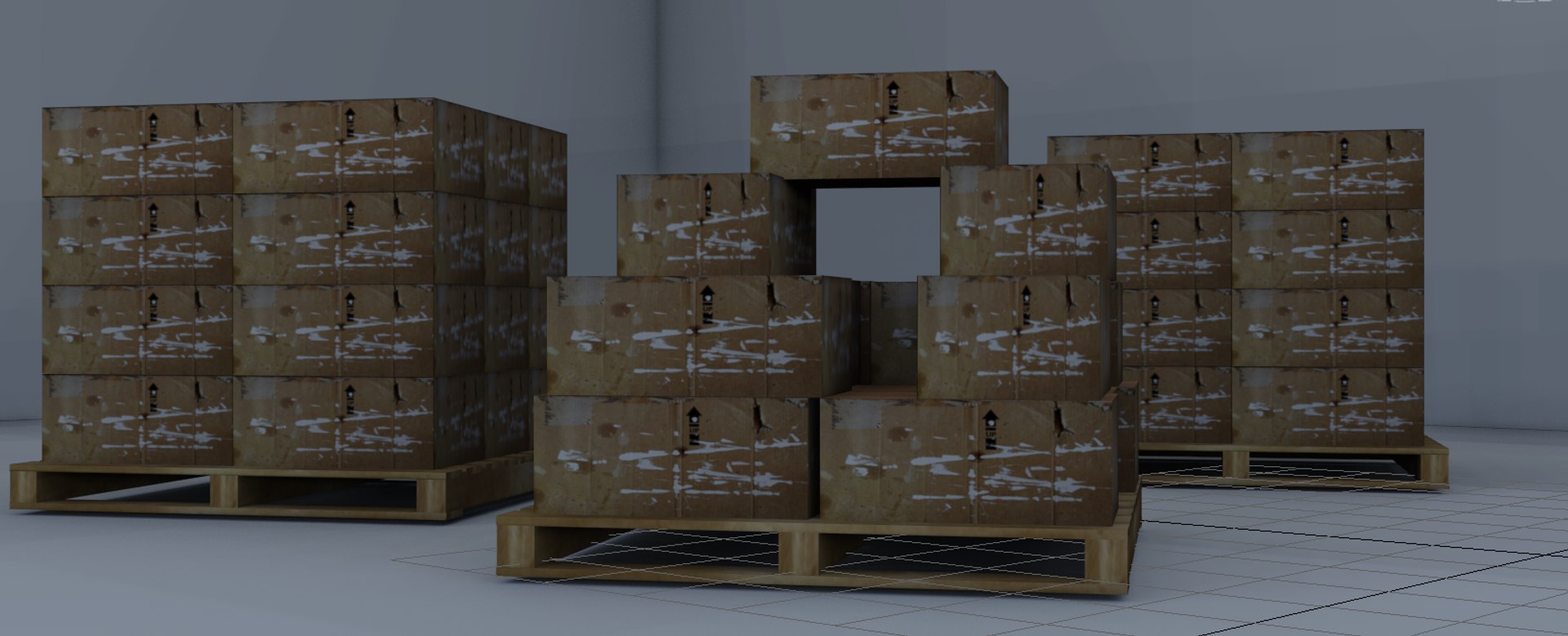 warehouse pallets boxes fbx