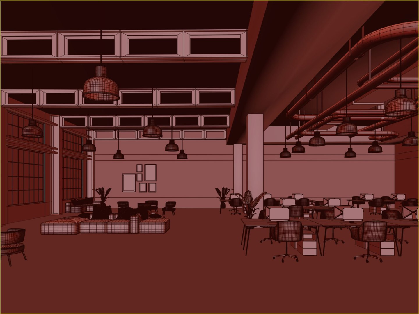 Interior Scene Loft Office 02 With Furniture 3D - TurboSquid 2138423