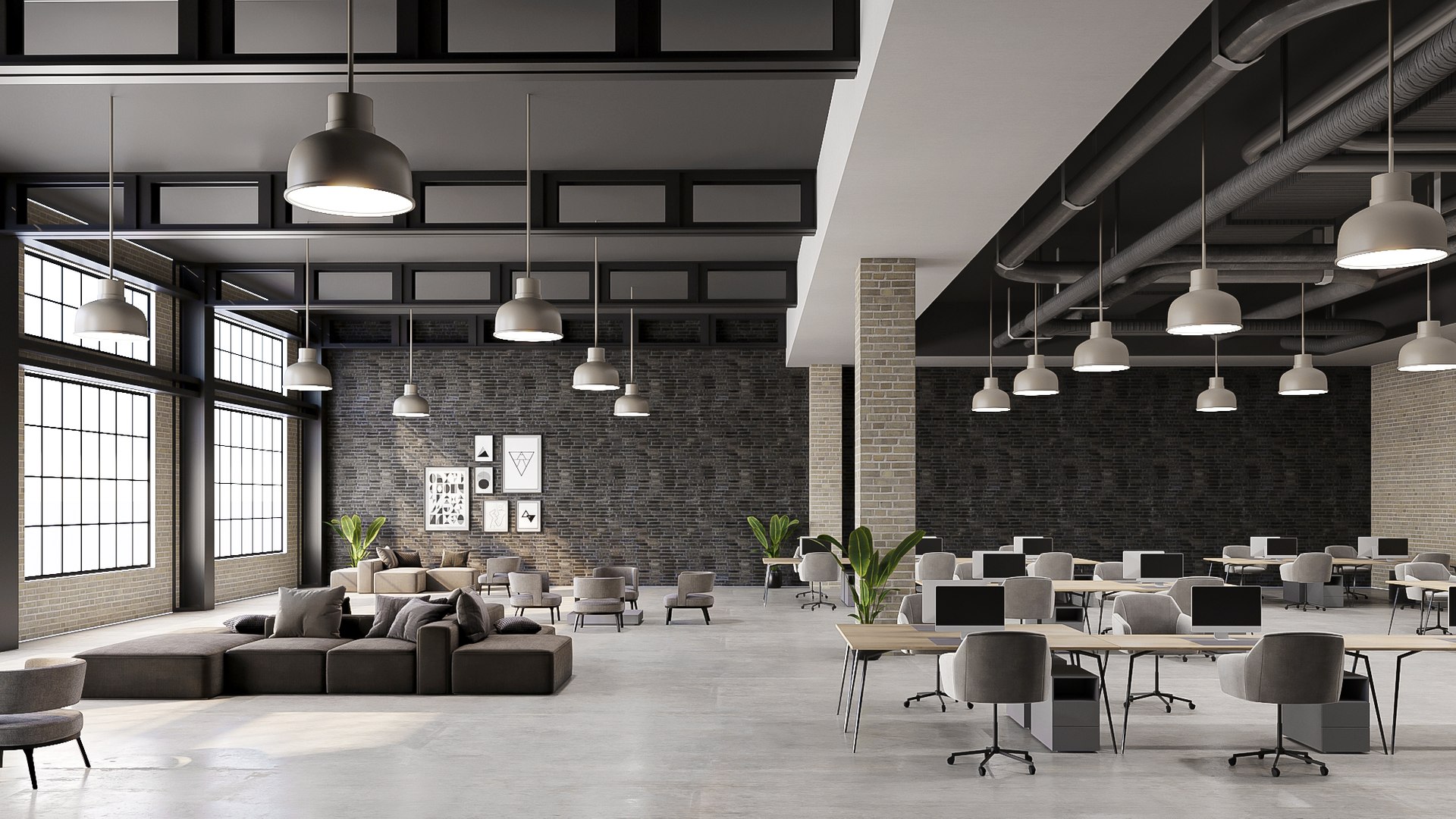 Interior Scene Loft Office 02 With Furniture 3D - TurboSquid 2138423