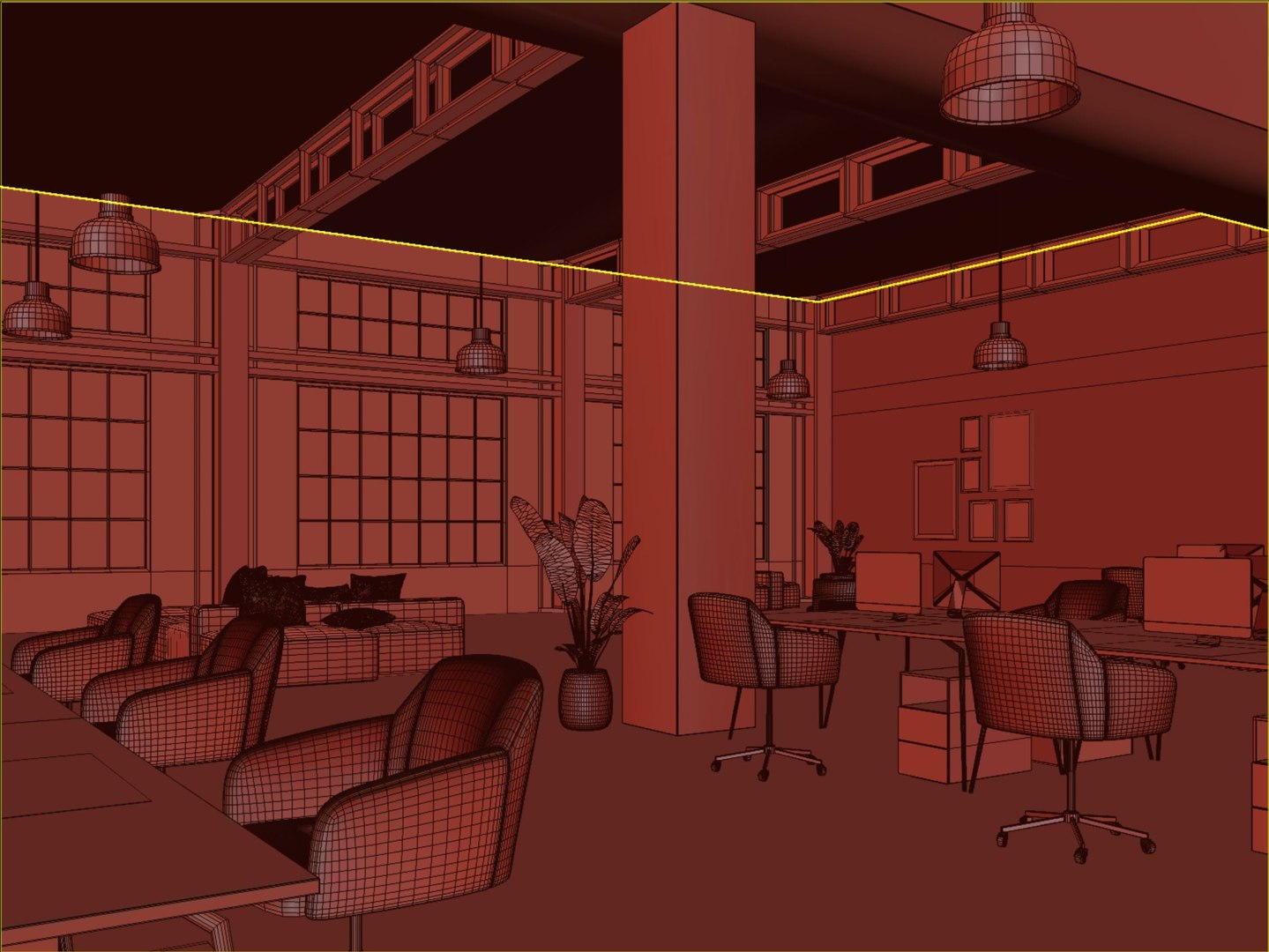 Interior Scene Loft Office 02 With Furniture 3D - TurboSquid 2138423